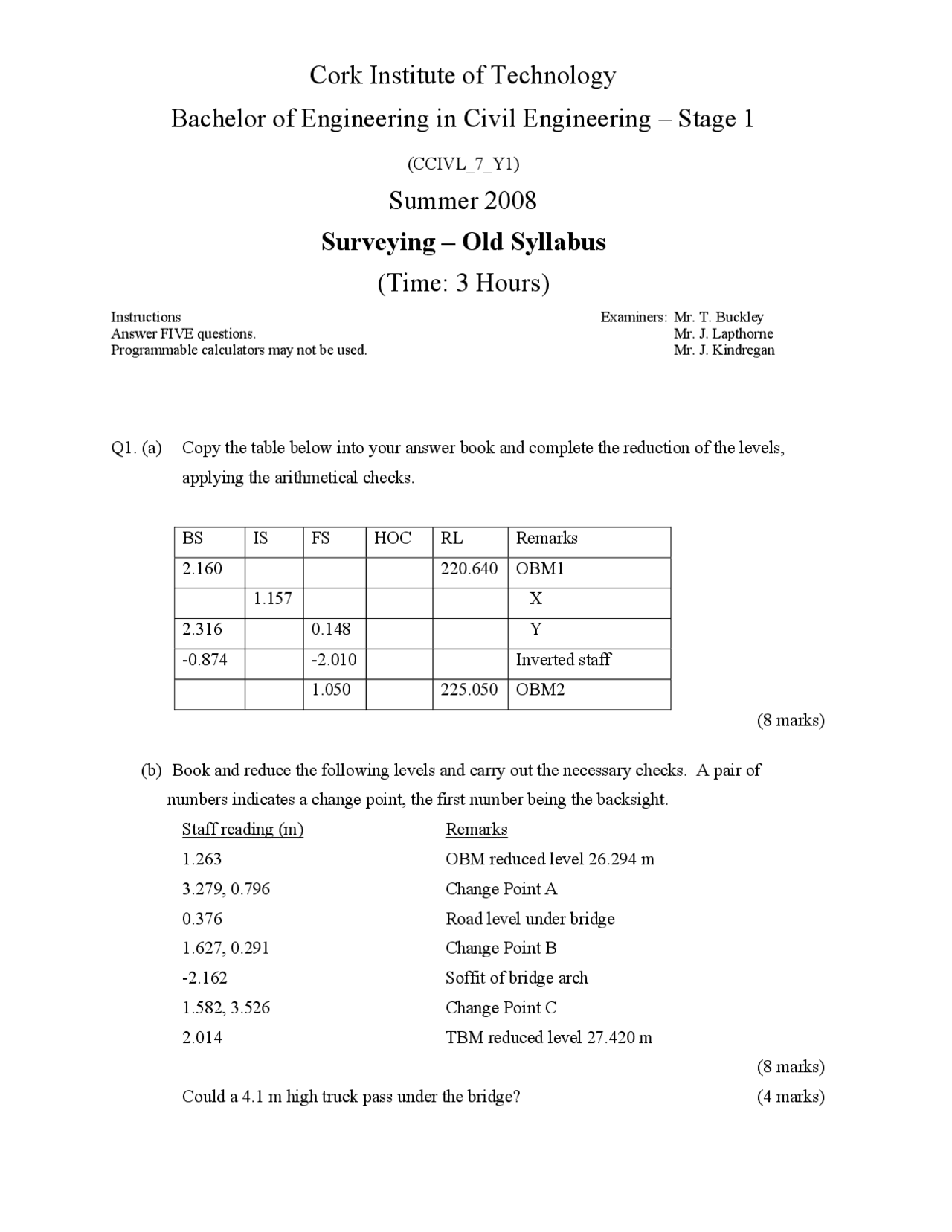 Fieldwork Procedure Surveying Old Exam Paper Docsity