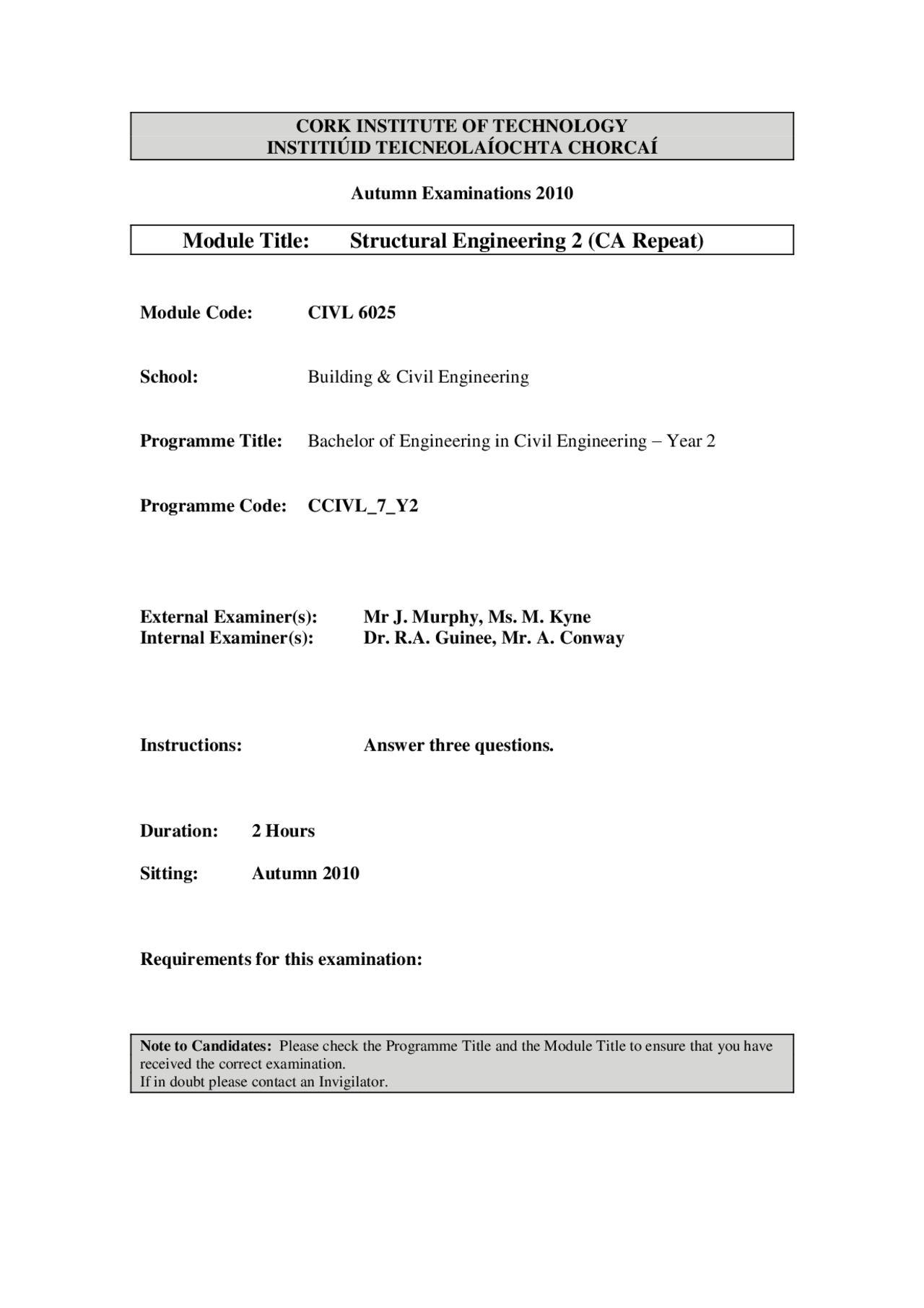 Maximum Permissible Stress Structural Engineering Old Exam Paper