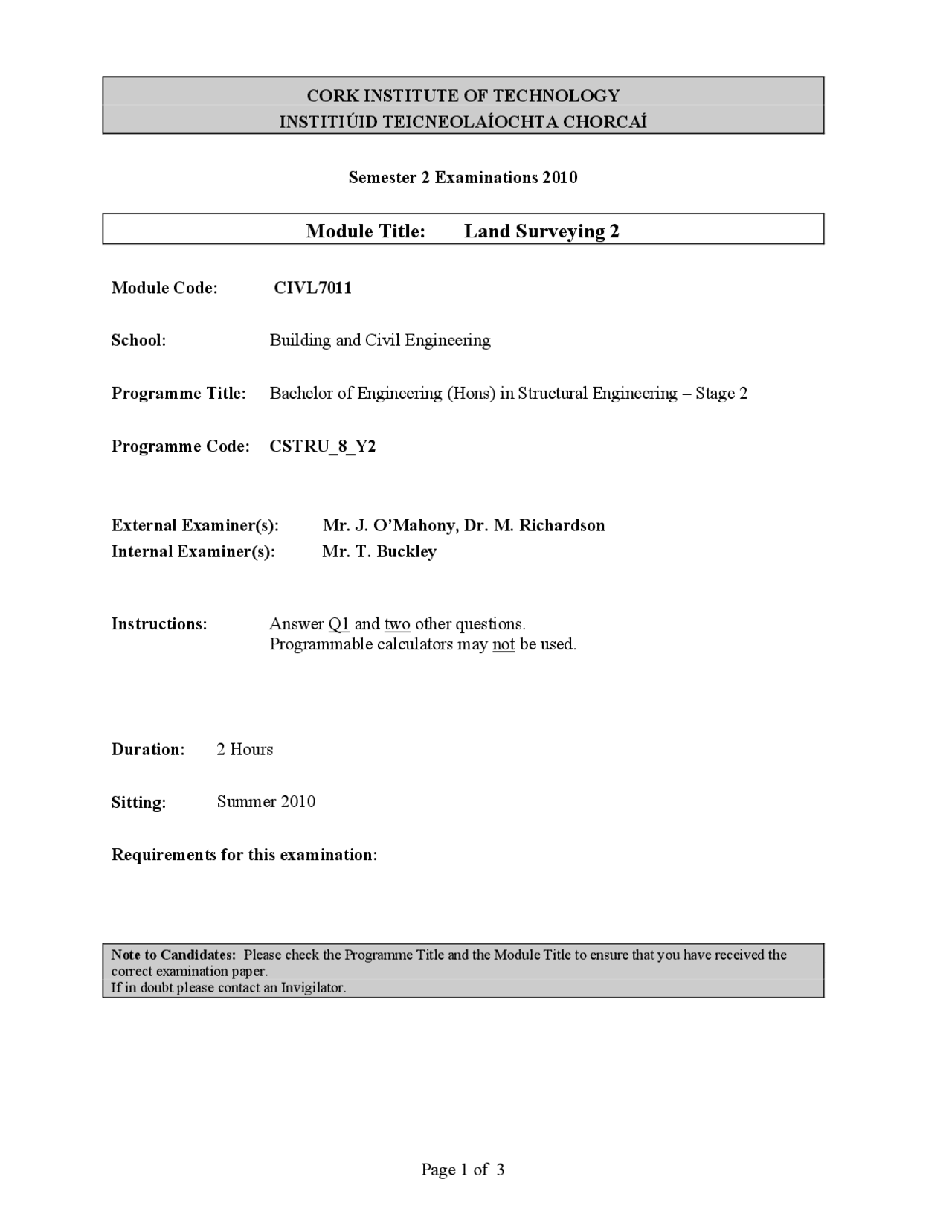 Co-Ordinates of Station - Surveying - Old Exam Paper | Exams Business ...
