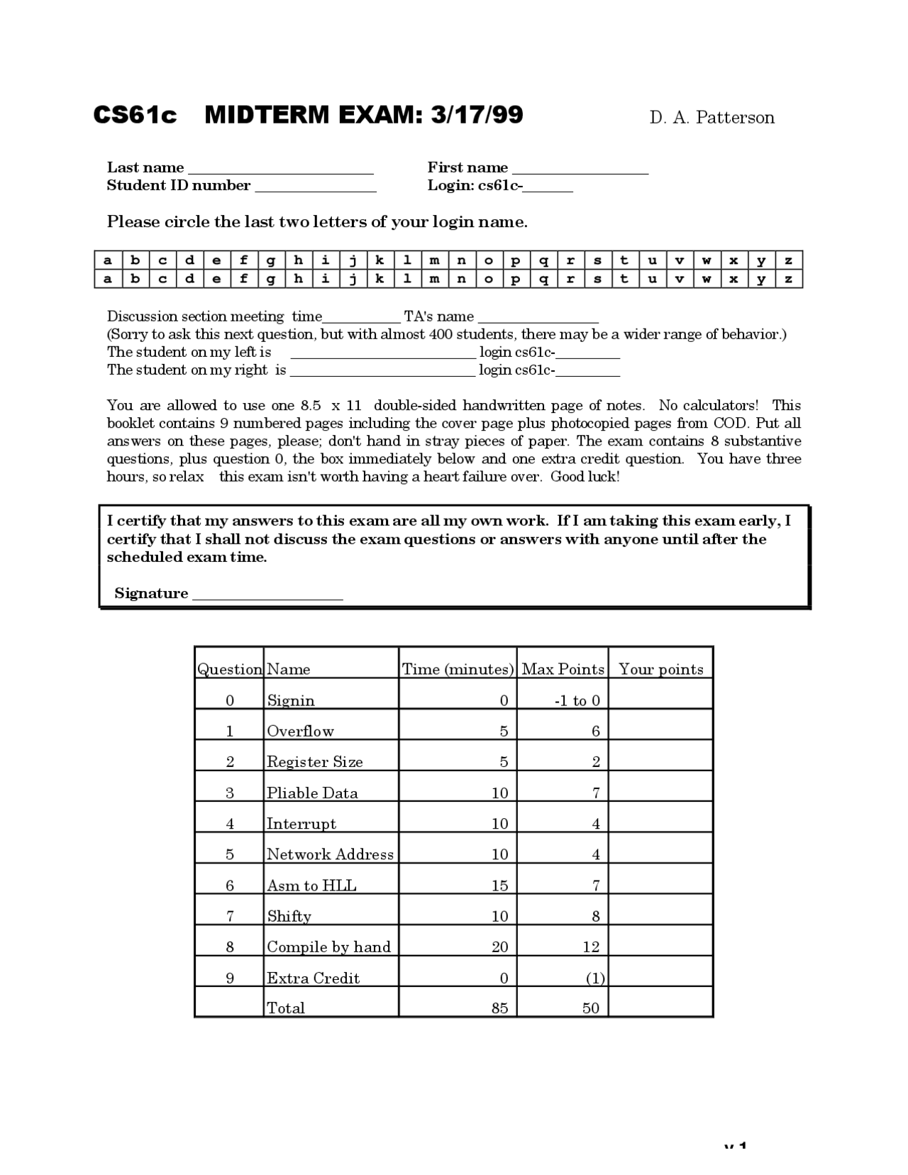 Register Size Machine Structures Exams Docsity