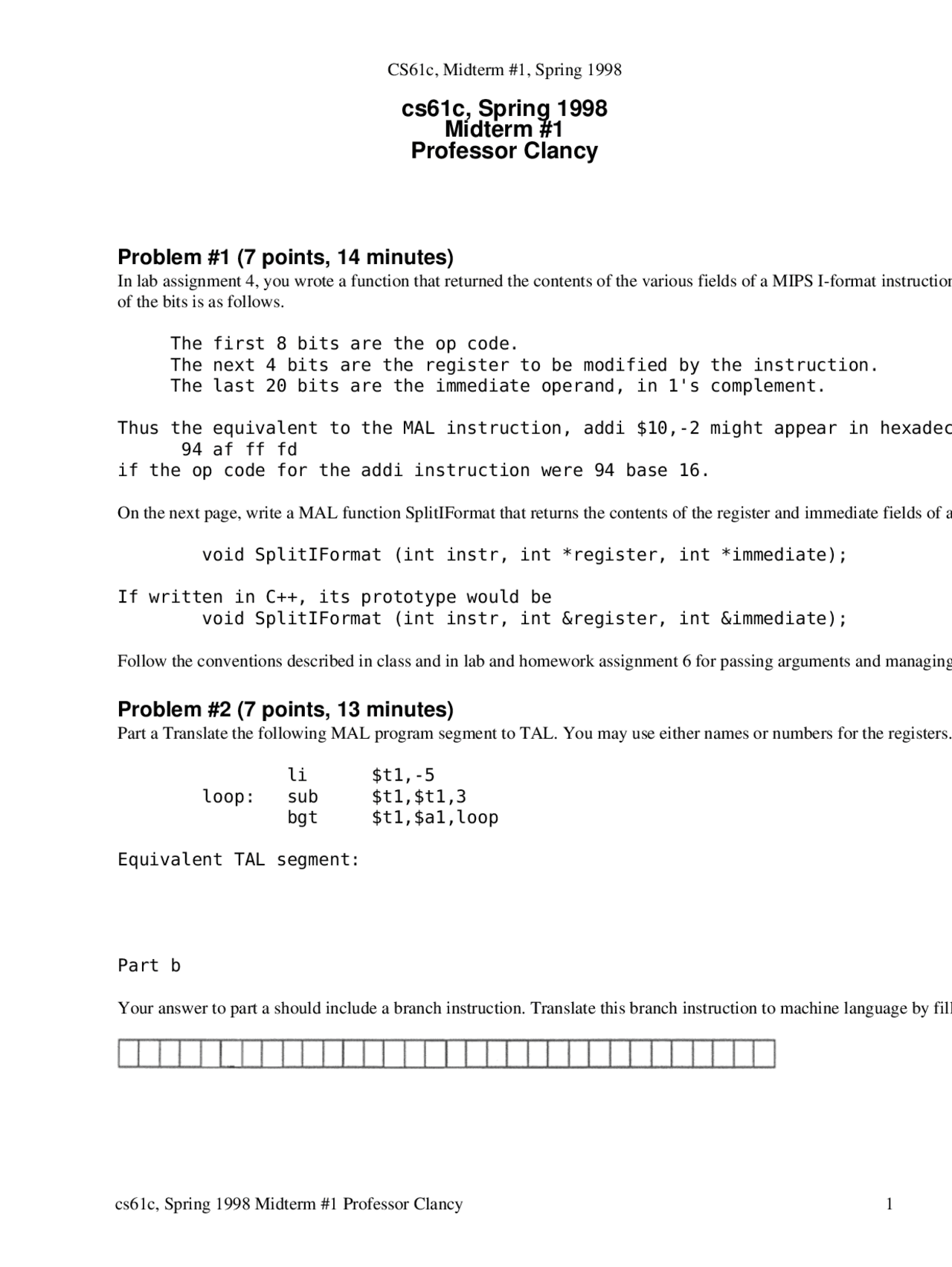 Program Segment Machine Structures Exams Docsity