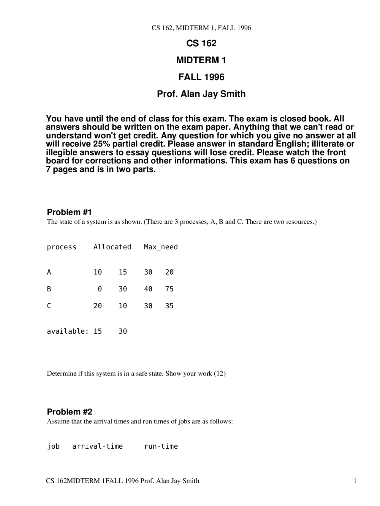 Arrival Times Operating Systems And System Programming Exams Exams Operating Systems Docsity 