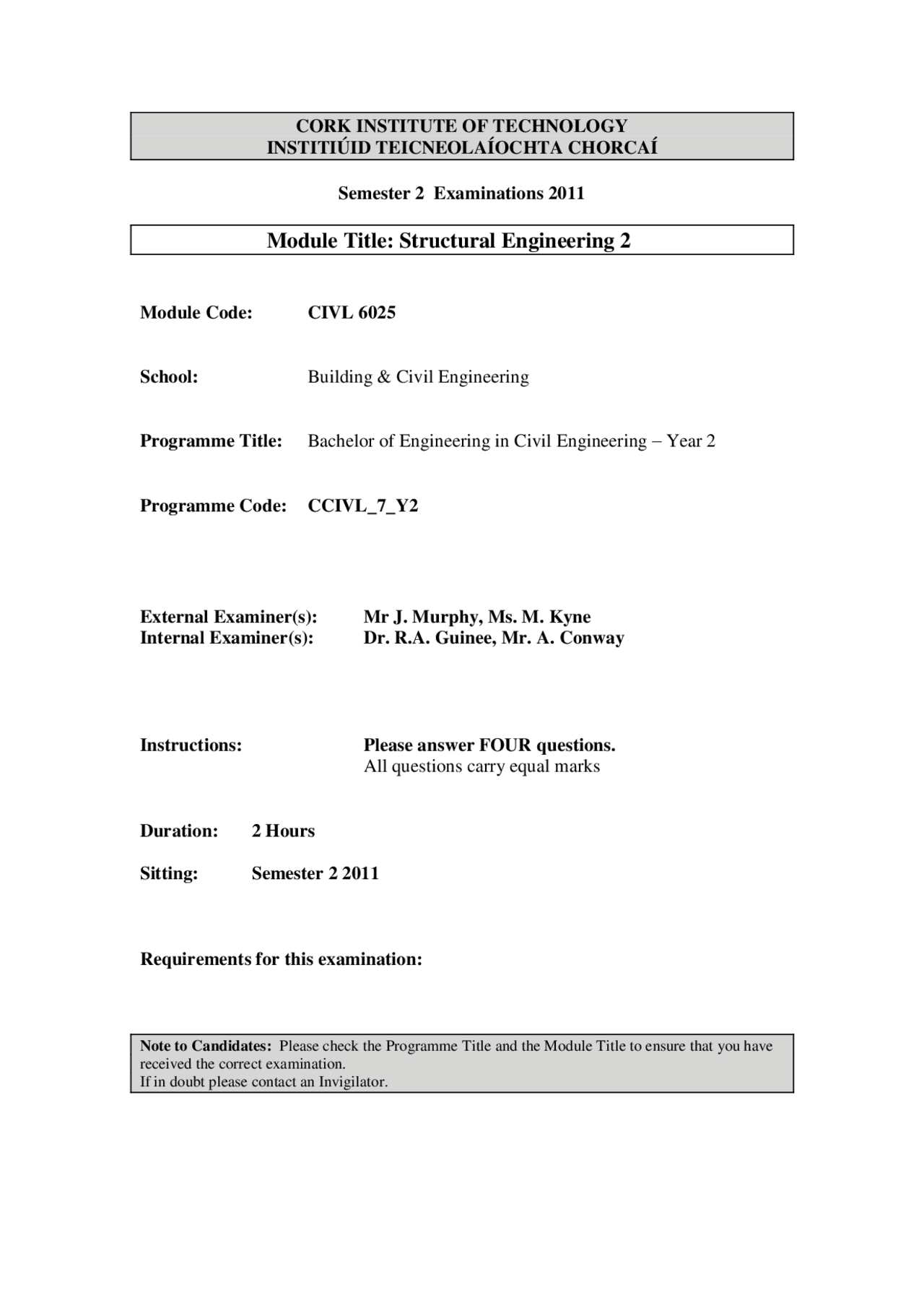 Compression And Tension Structural Engineering Old Exam Paper Docsity