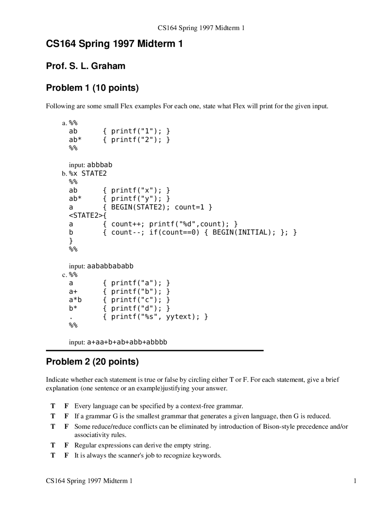 Bison Style Precedence Programming Languages And Compilers Exams Docsity