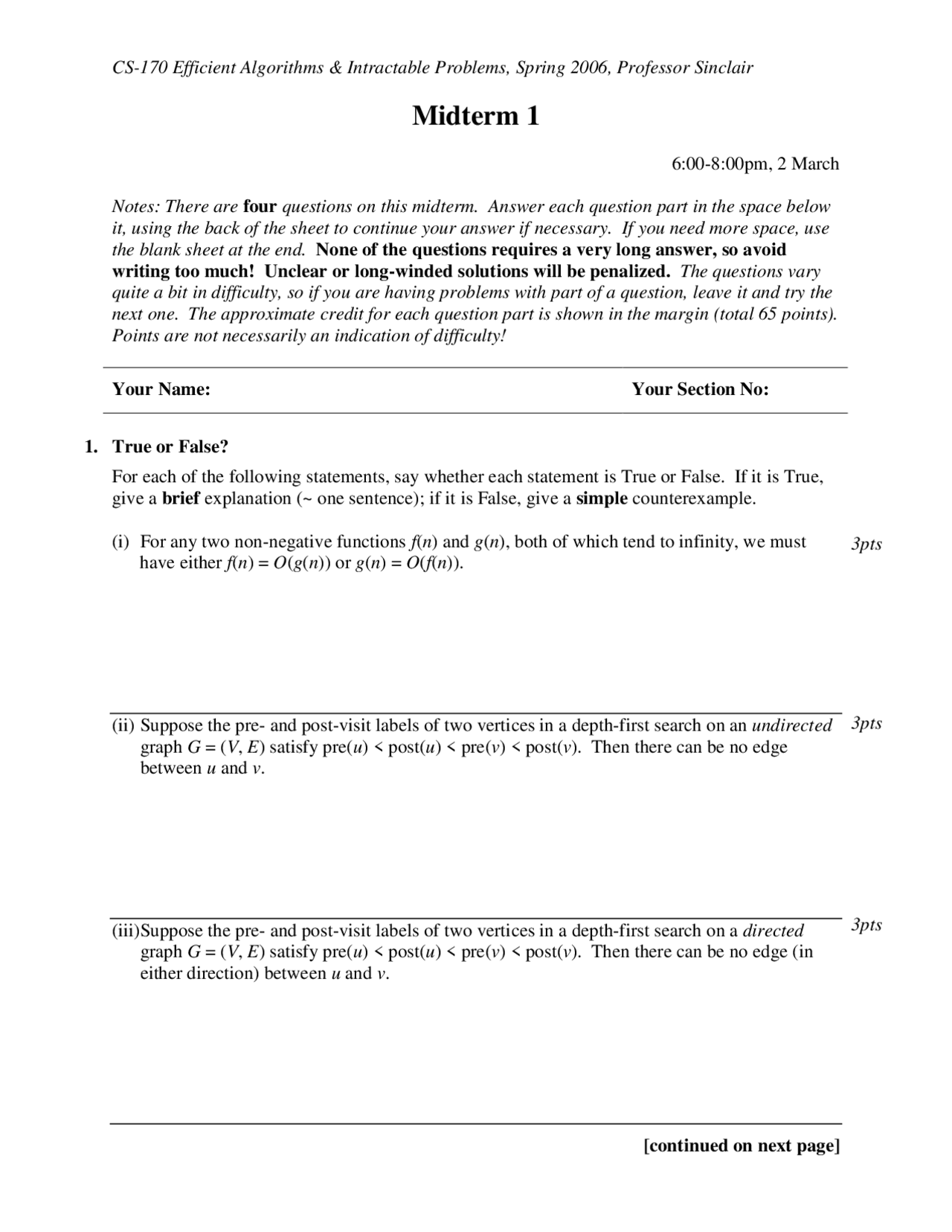 Post Visit Labels Efficient Algorithms And Intractable Problems Exams Docsity