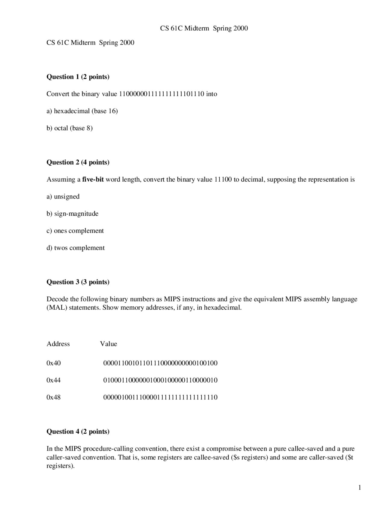 One S Complement Docsity 1764