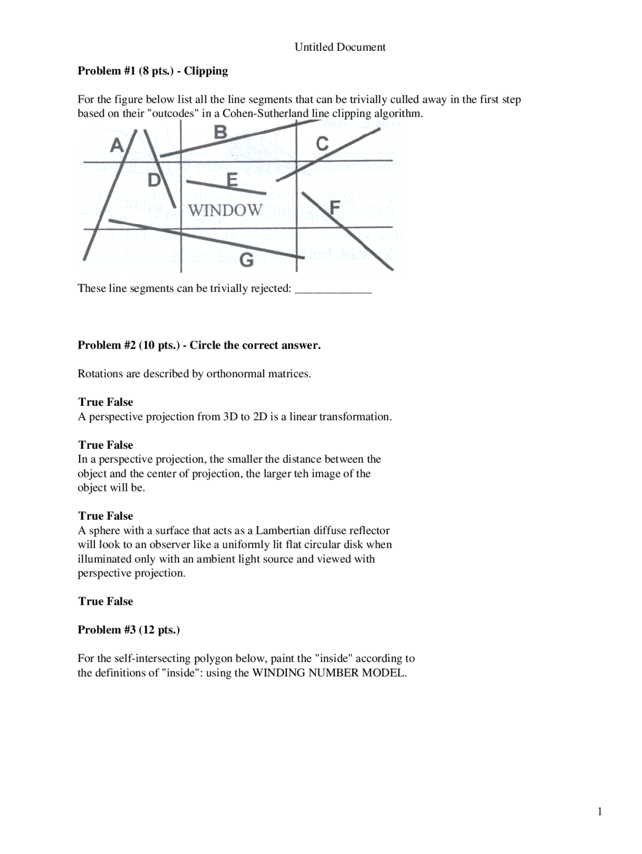 Orthonormal Matrices - Foundations of Computer Graphics - Exams - Docsity
