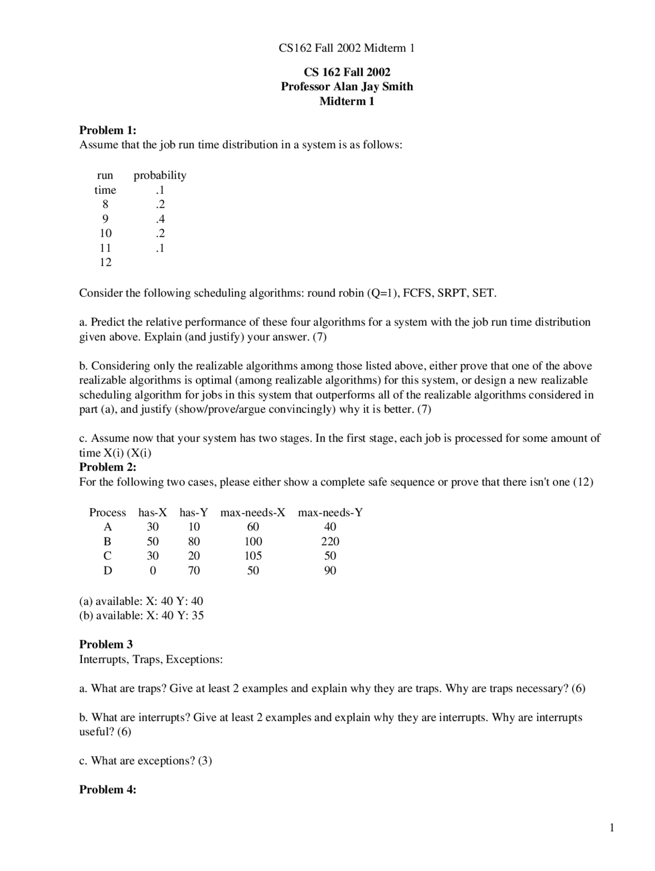Safe Sequence Operating Systems And System Programming Exams Docsity 4098
