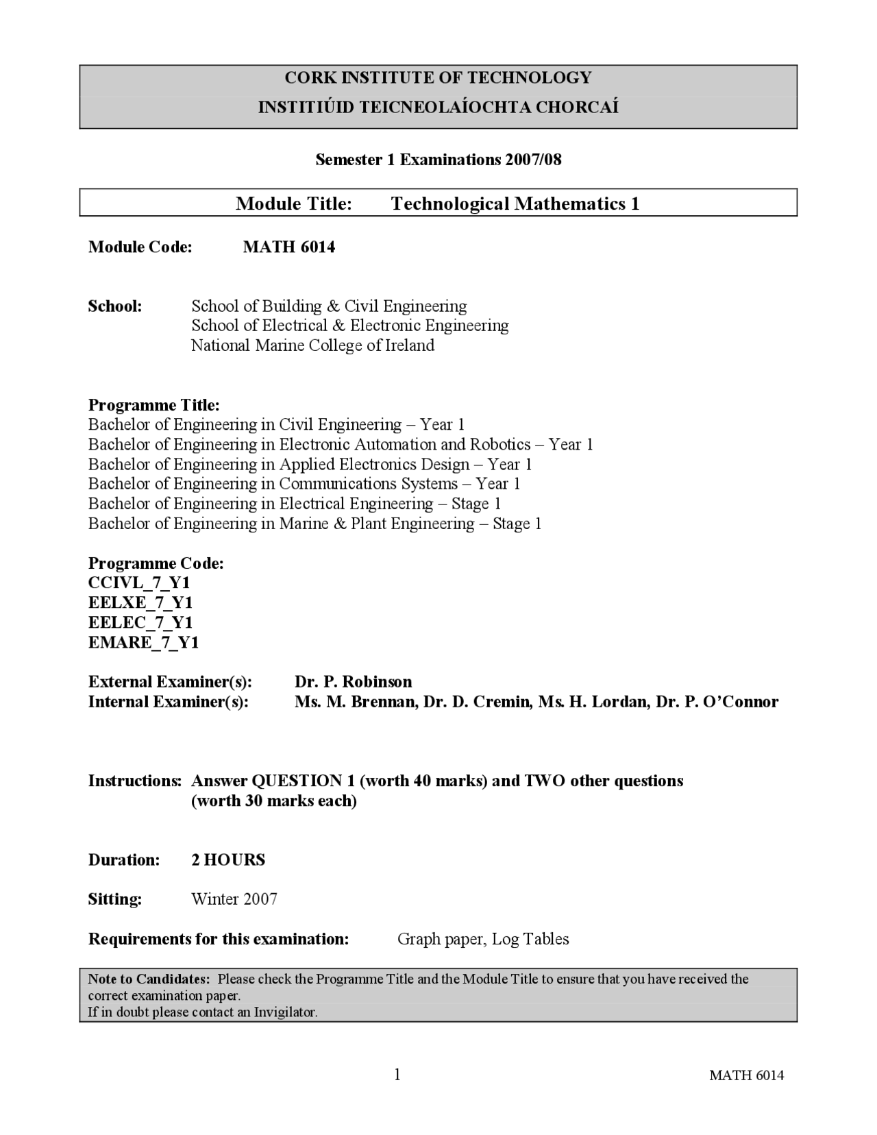 Laws Of Indices Technological Mathematics Old Exam Paper Docsity