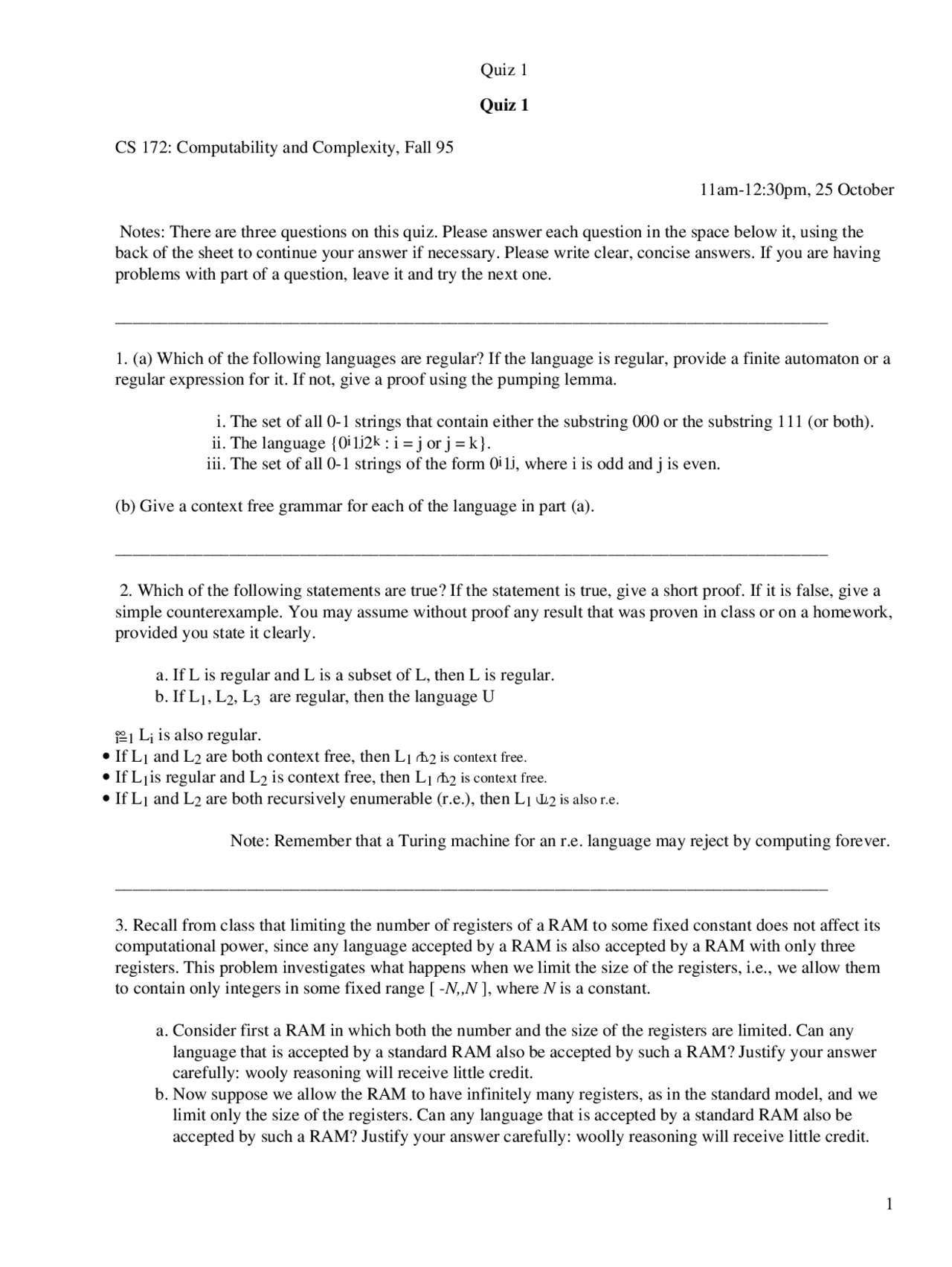 Pumping Lemma Computability And Complexity Exams Docsity