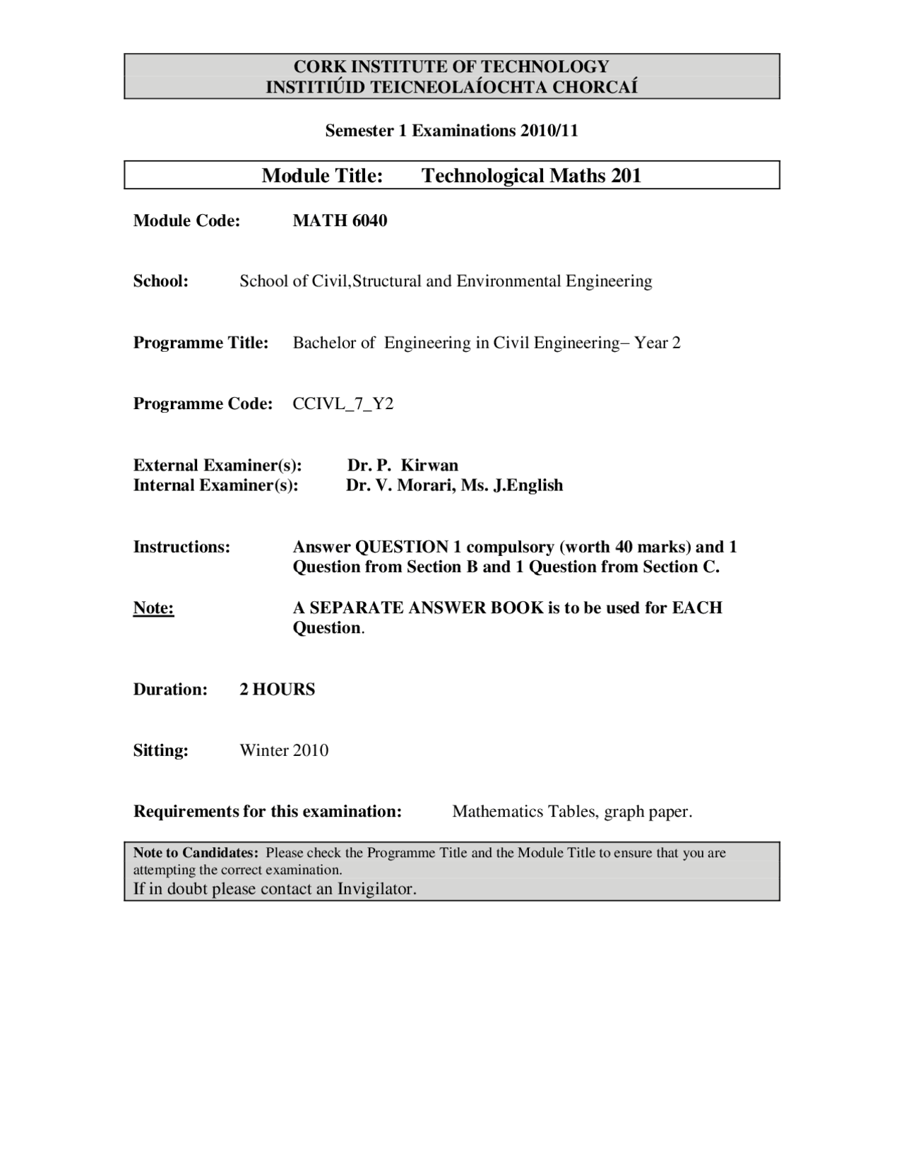 Area Of Figure Technological Mathematics Old Exam Paper Docsity