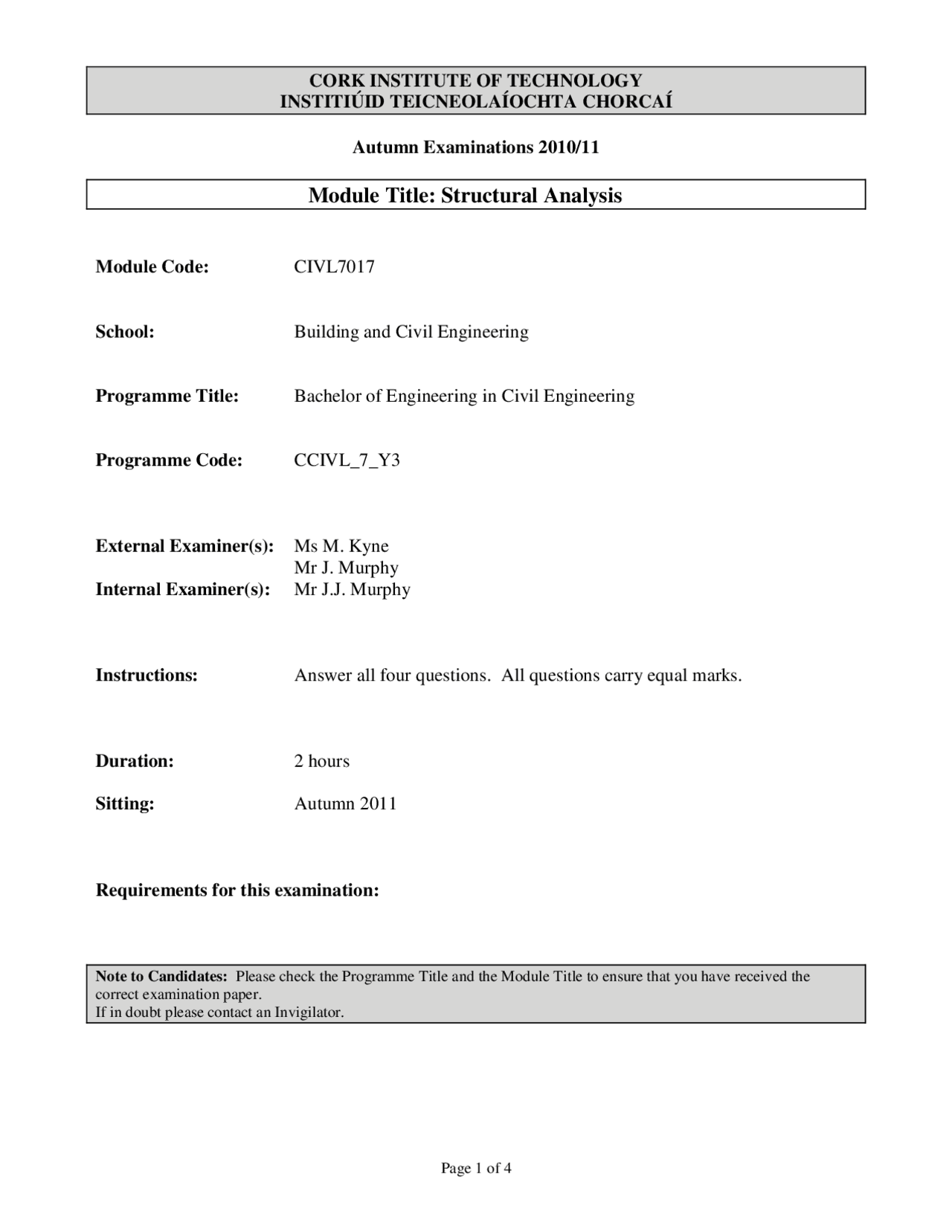 Maximum And Minimum Values Structural Analysis Old Exam Paper Docsity