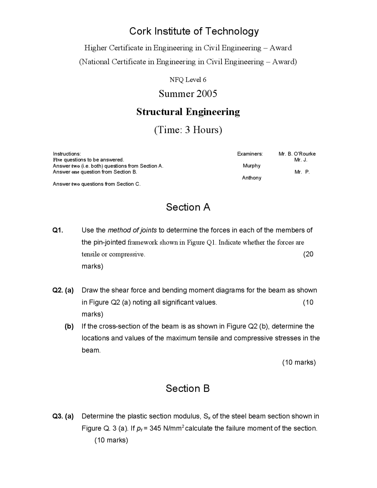 Method Of Joints Structural Engineering Old Exam Paper Docsity