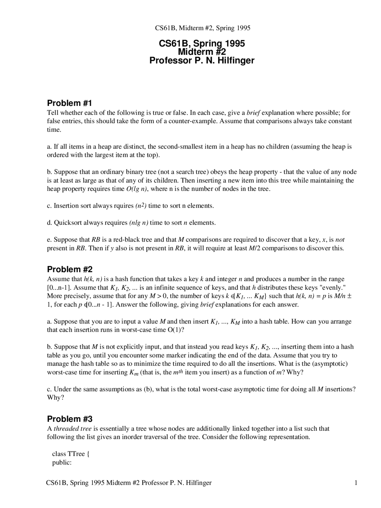 Worst Case Asymptotic Data Structures Exams Docsity