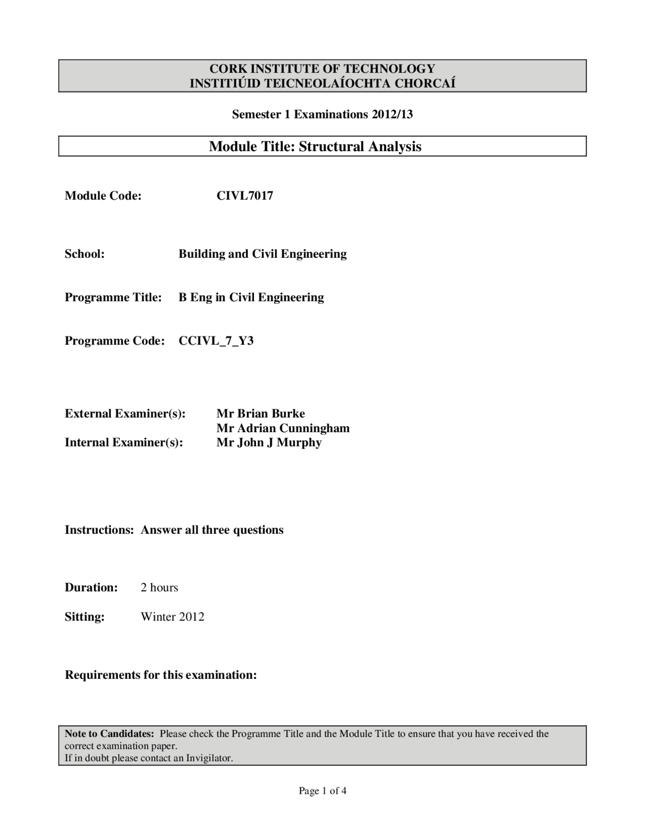 Shear Force Structural Analysis Old Exam Paper Exams Structural