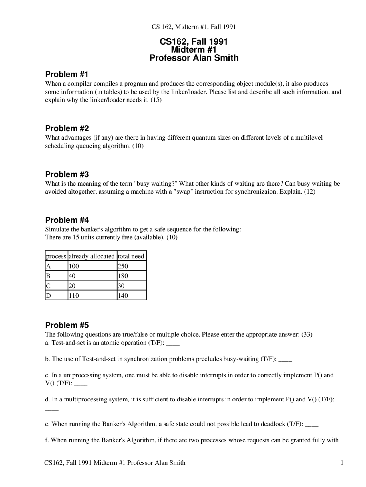 Bankers Algorithm Operating Systems And System Programming Exams