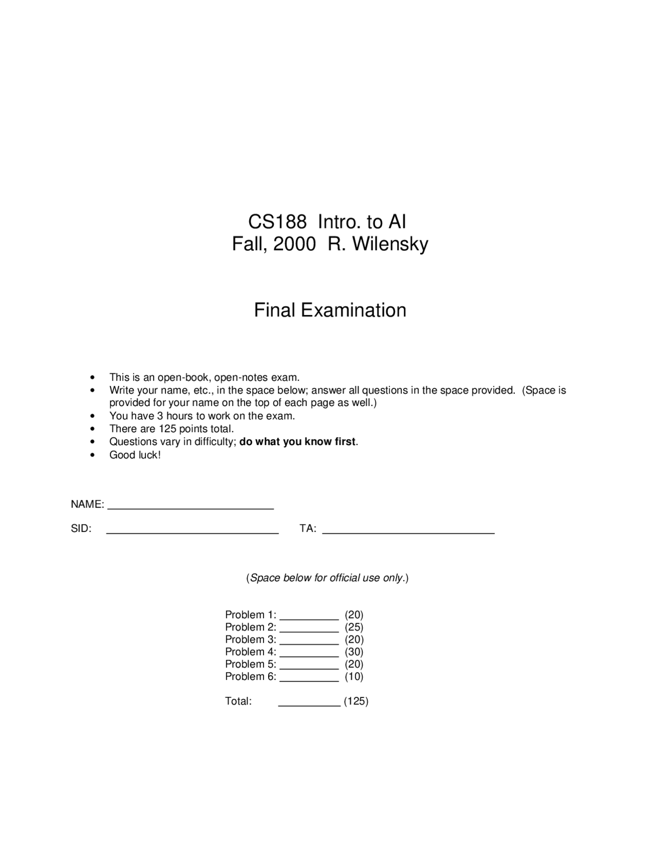 Learning Algorithms Introduction To Artificial Intelligence Solved Exams Docsity