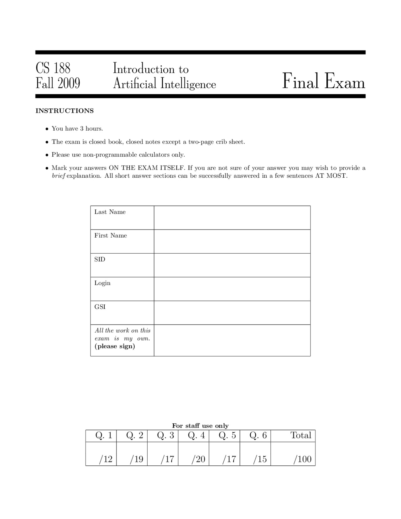 Spy Games Introduction To Artificial Intelligence Exams Docsity