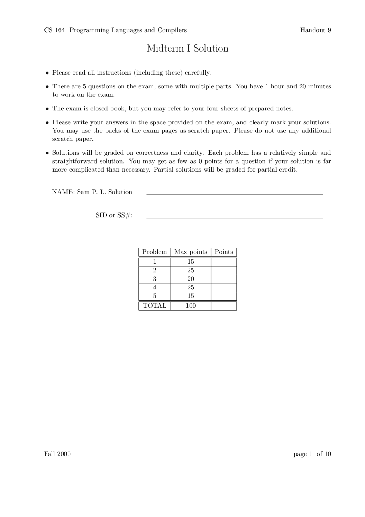 Semantic Actions Programming Languages And Compilers Solved Exams