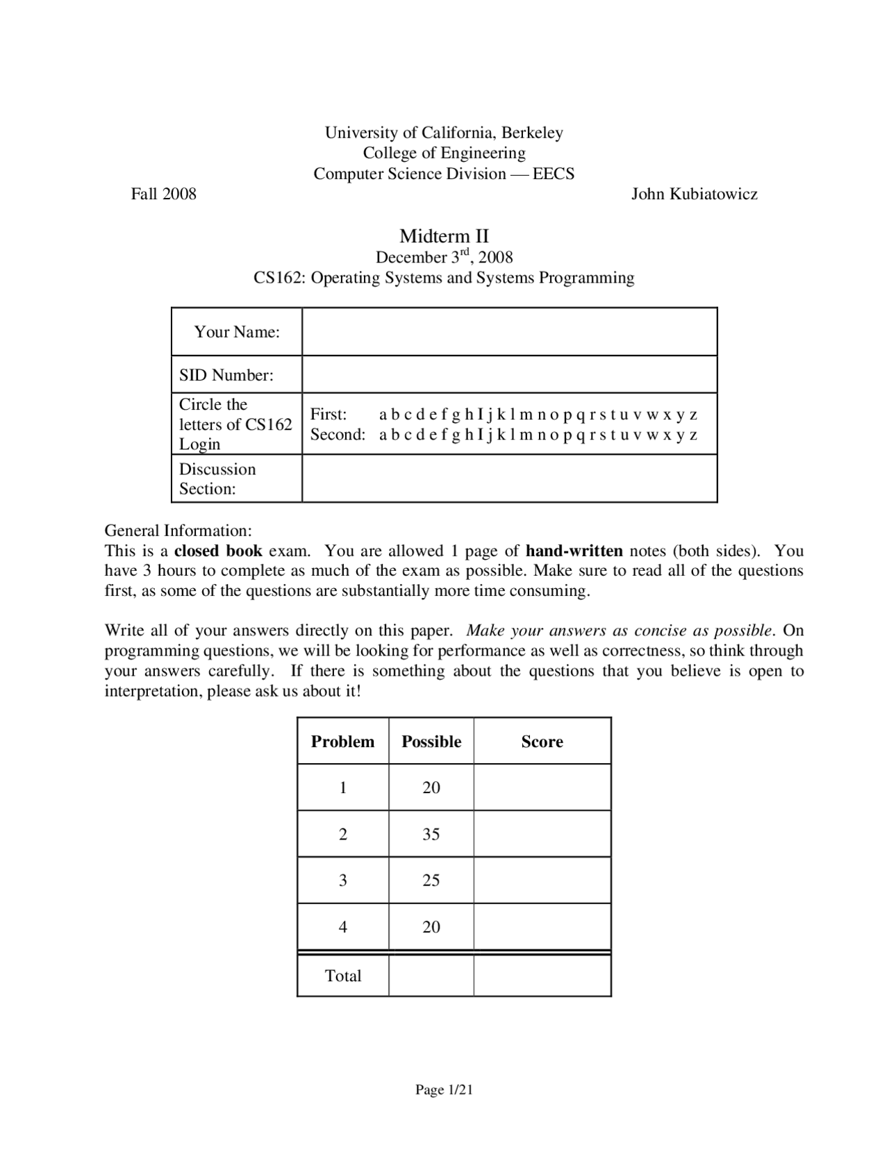 VFS layer - Operating Systems and System Programming - Exams - Docsity