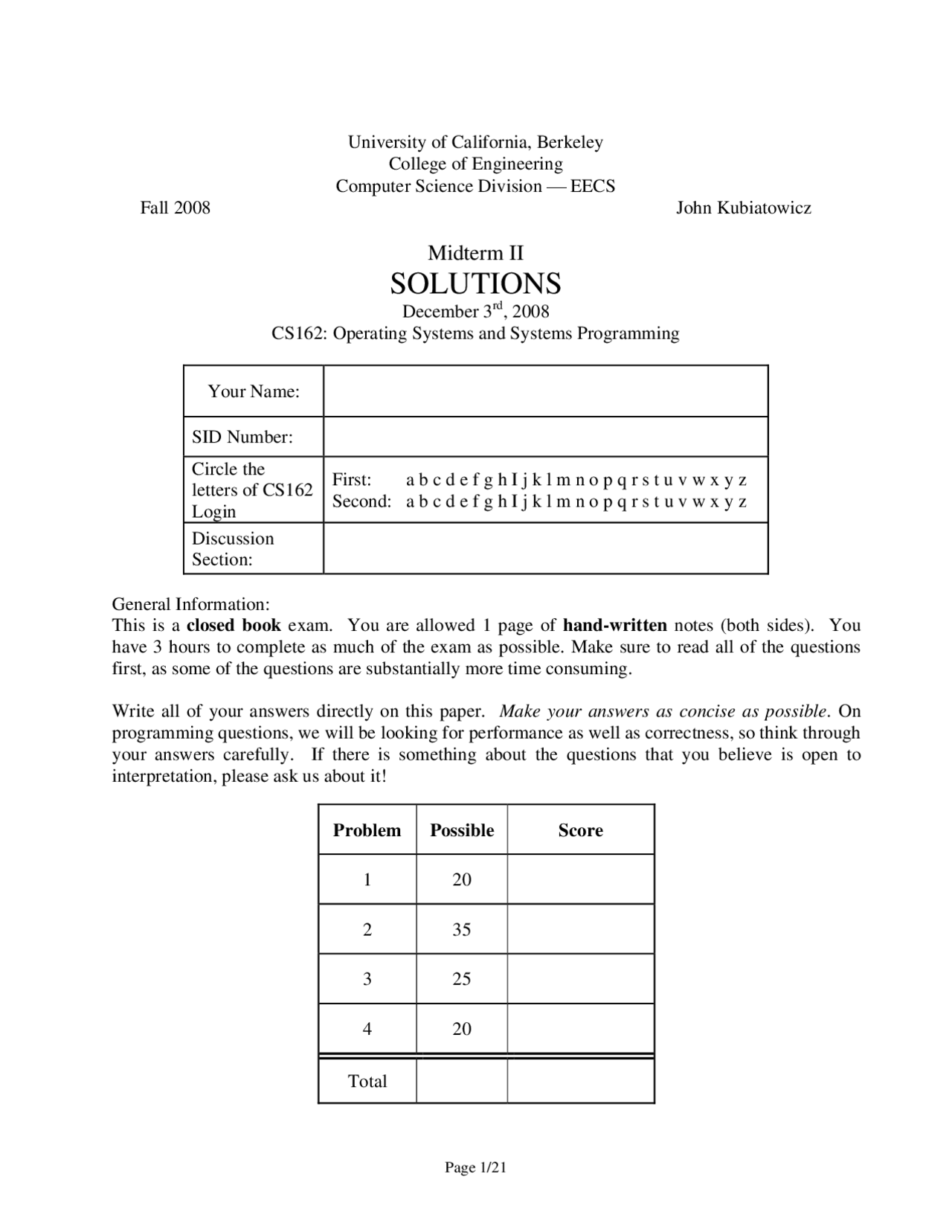 VFS layer - Operating Systems and System Programming - Solved Exams - Docsity