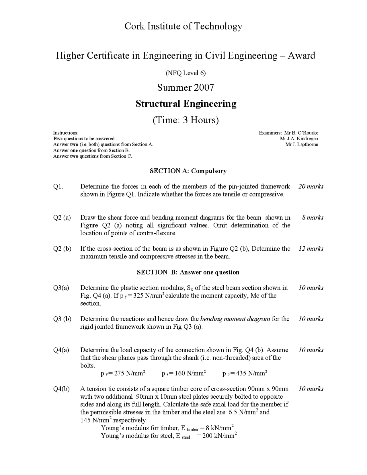 Structural Engineering Exam for Higher Certificate in Engineering in ...