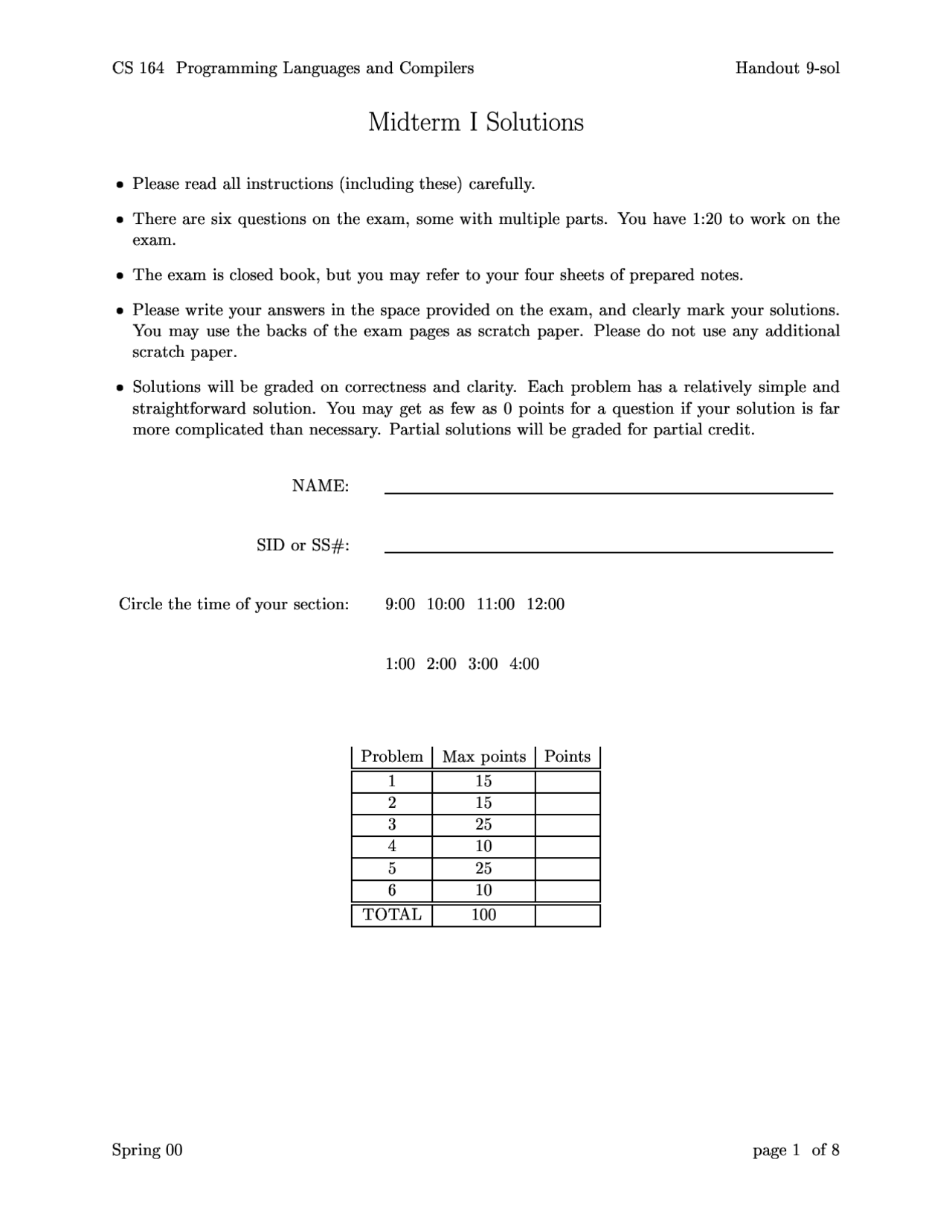 Regular Language Programming Languages And Compilers Solved Exams
