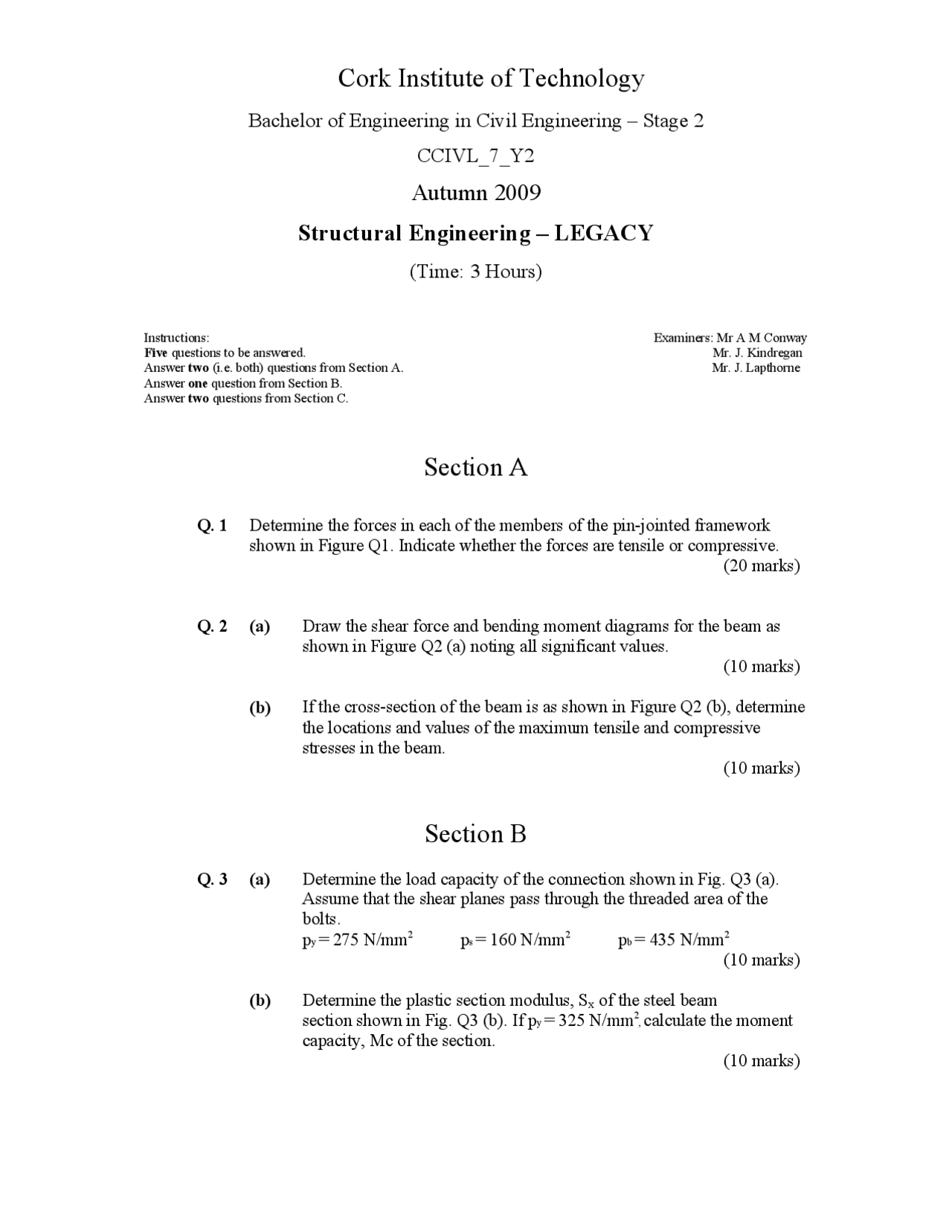 Bending Moment Diagrams Structural Engineering Old Exam Paper Docsity