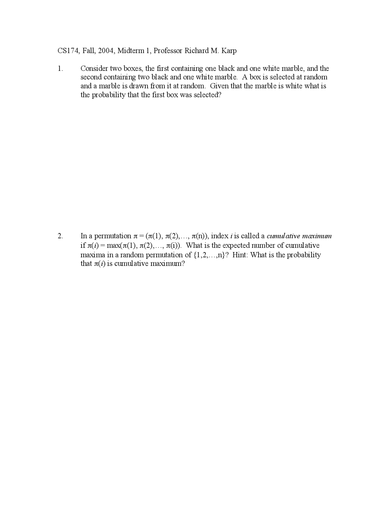Permutation - Combinatorics and Discrete Probability - Exams - Docsity