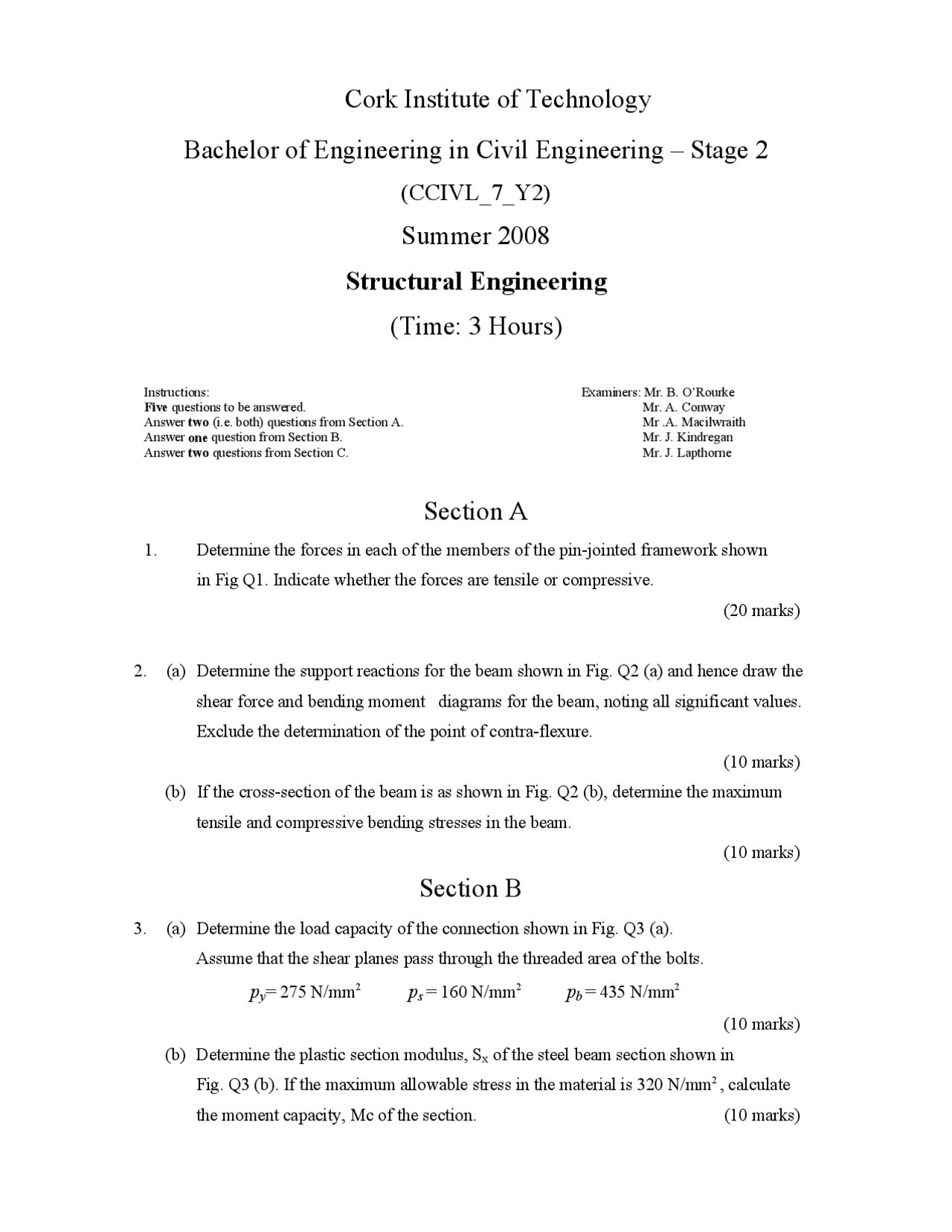Point Of Contra Flexure Structural Engineering Old Exam Paper Docsity