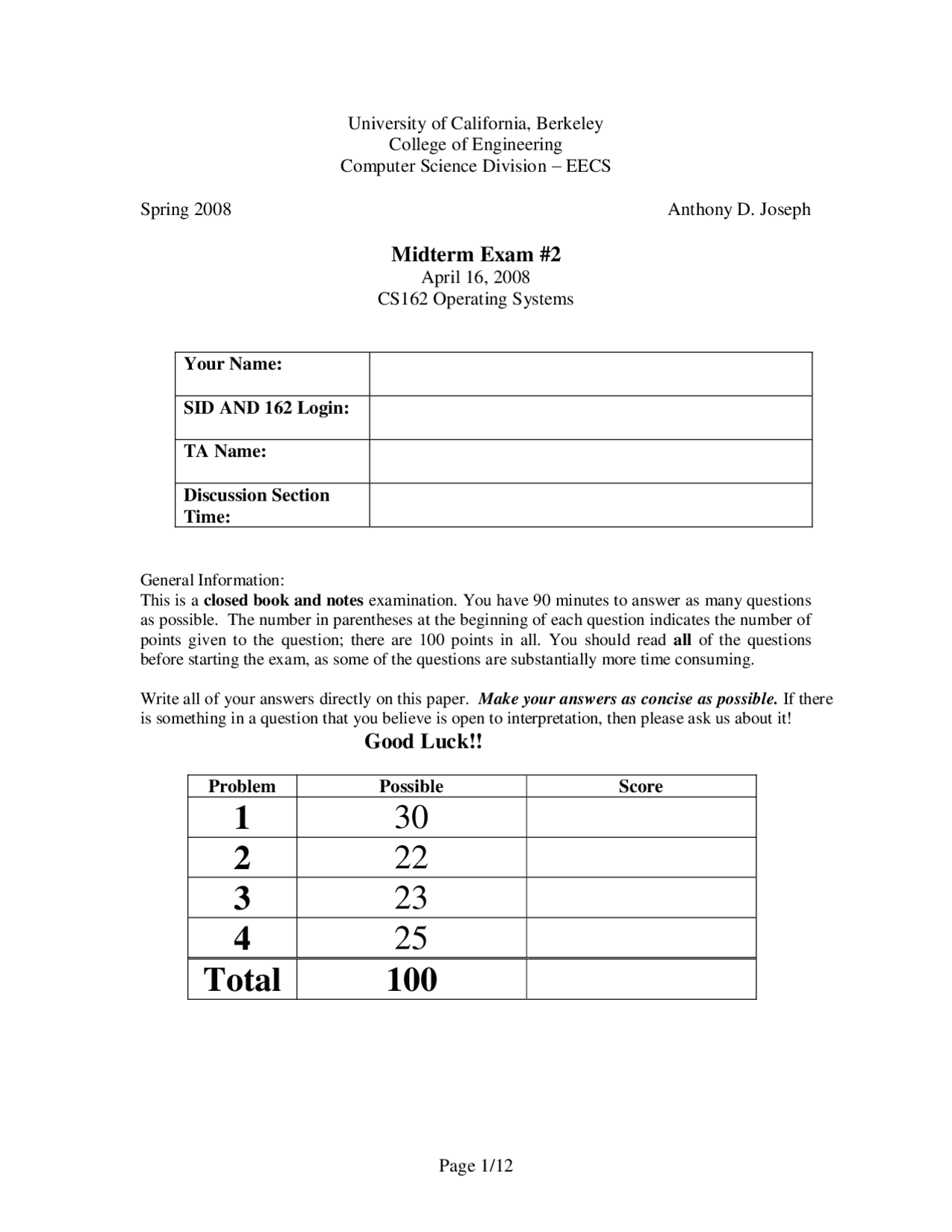 Shortest Job First Operating Systems And System Programming Exams