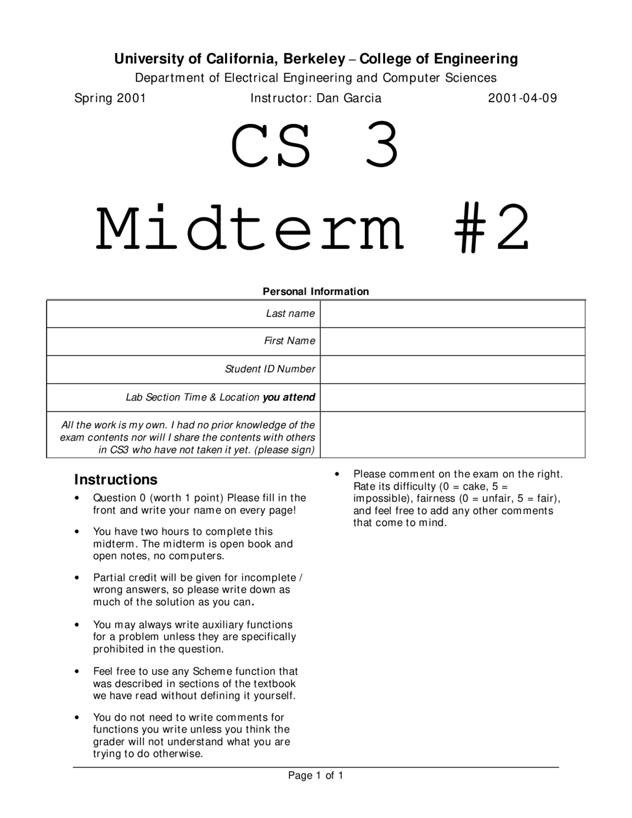 Scheme Procedure Introduction To Symbolic Programming Exams Docsity