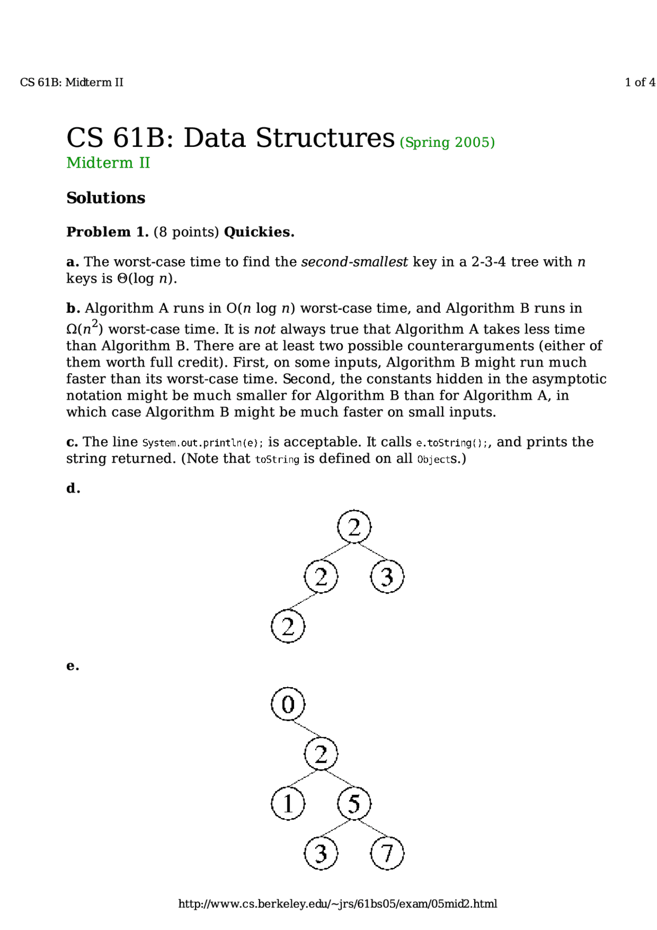 Asymptotic Analysis Data Structures Solved Exams Docsity
