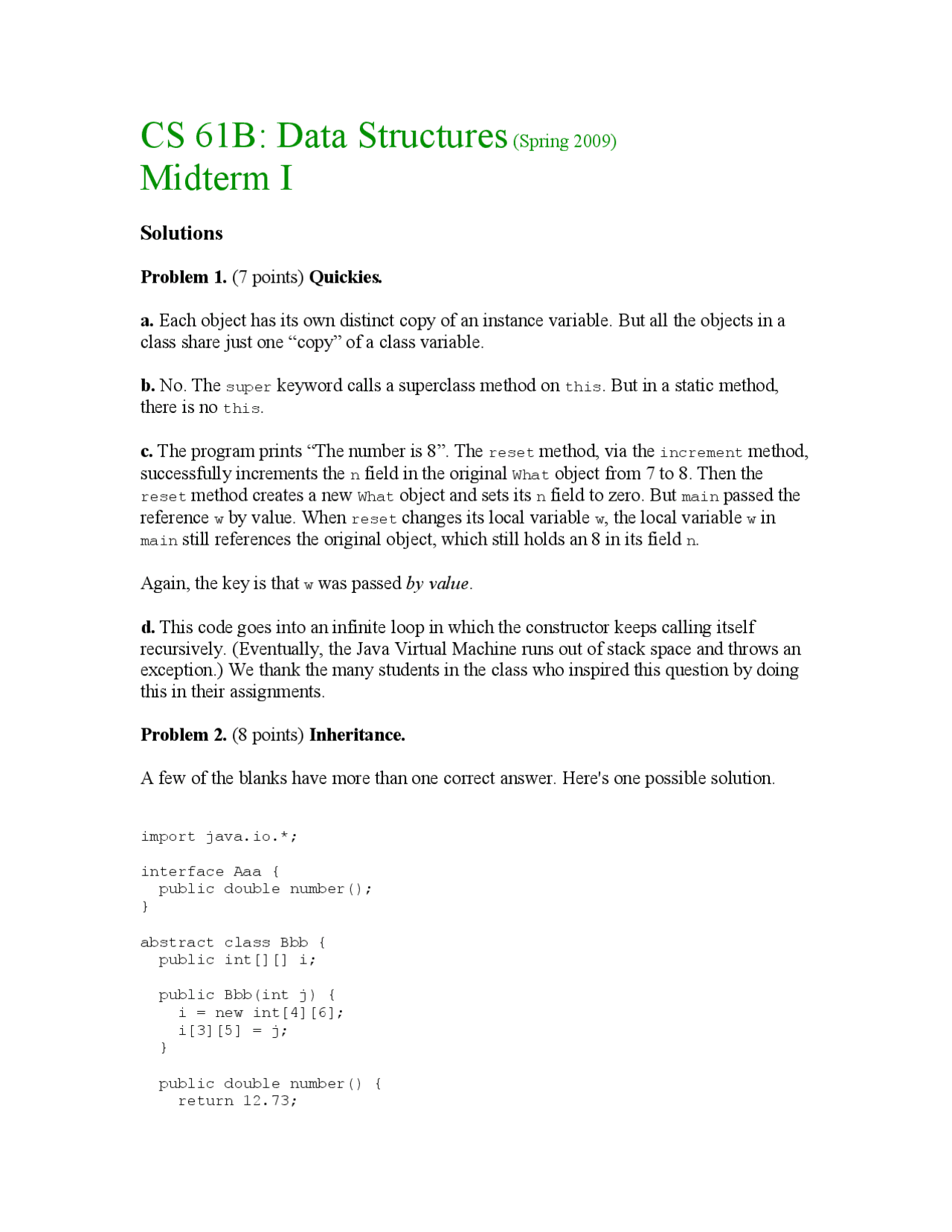 Class Va Data Structures Solved Exams Docsity