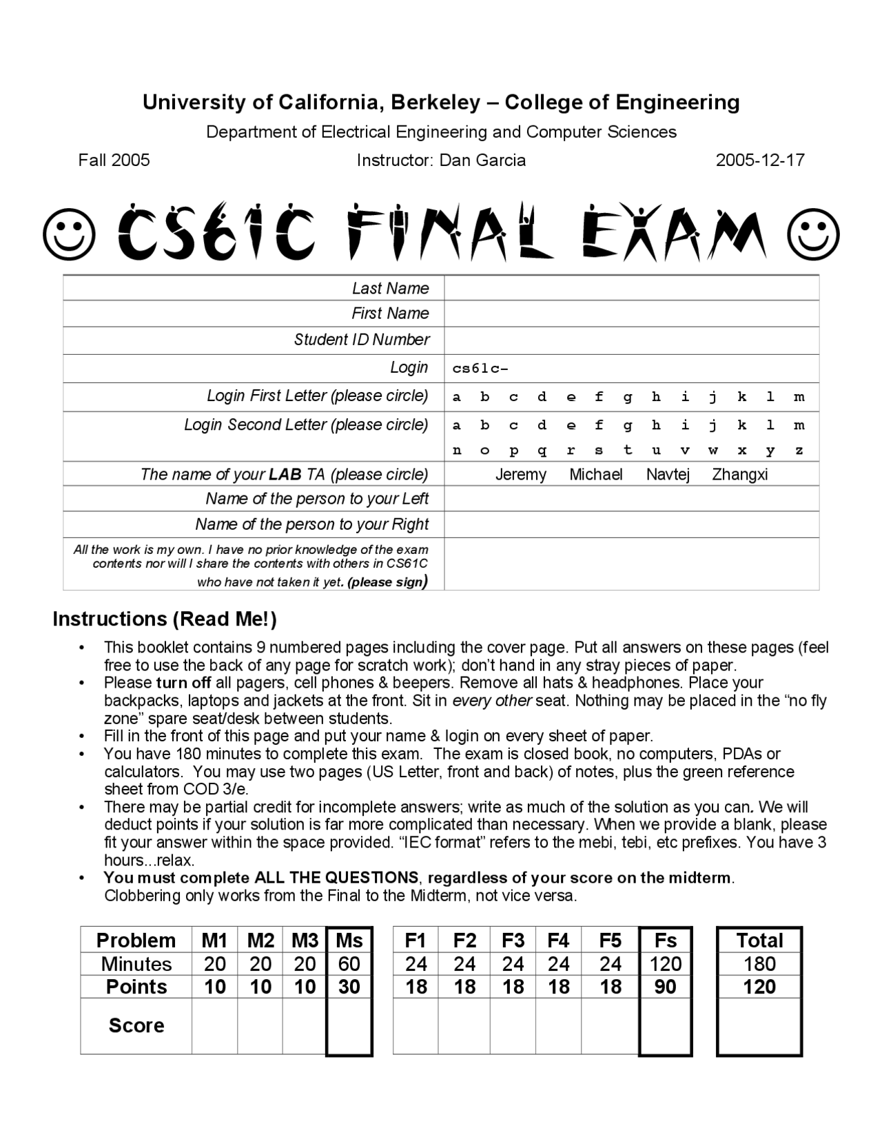 Corresponding Letters Machine Structures Exams Docsity