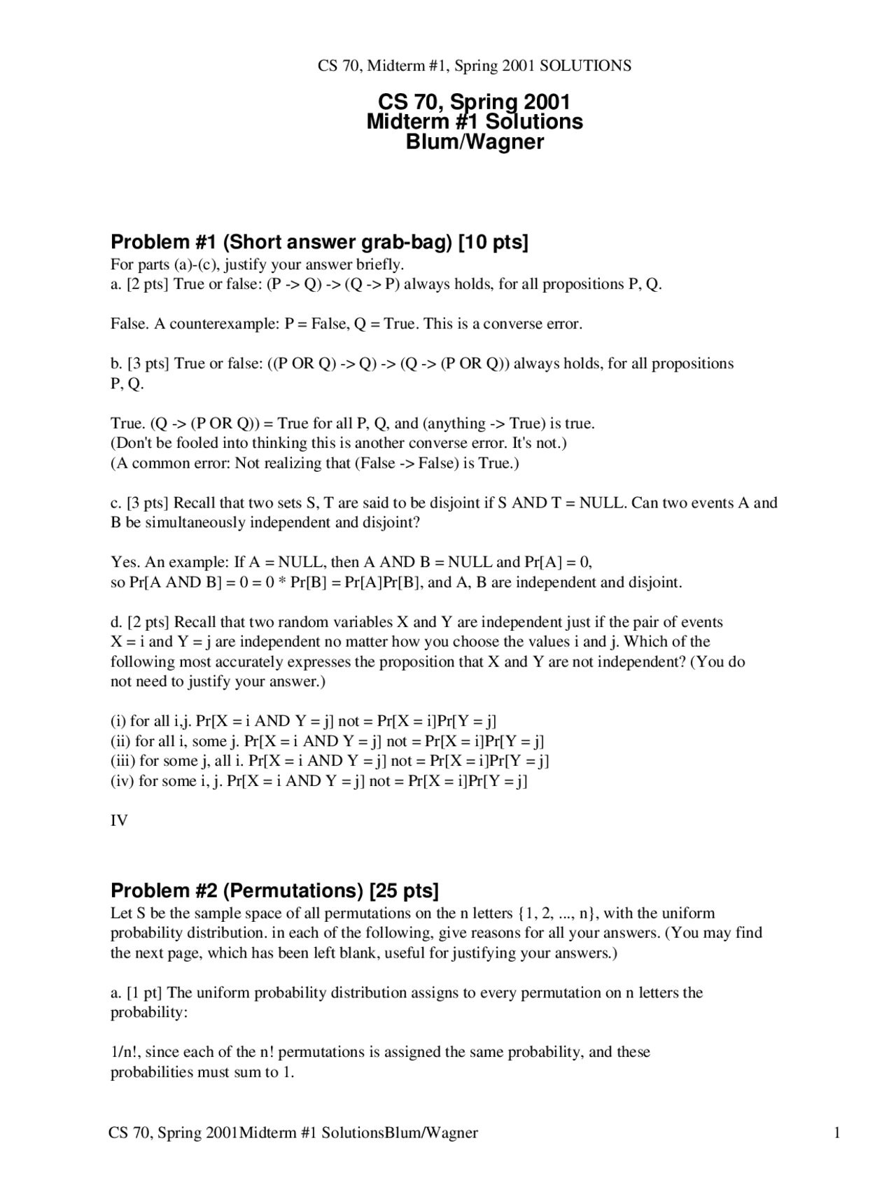 Probability Distribution - Discrete Mathematics and Probability Theory - Solved Exams - Docsity