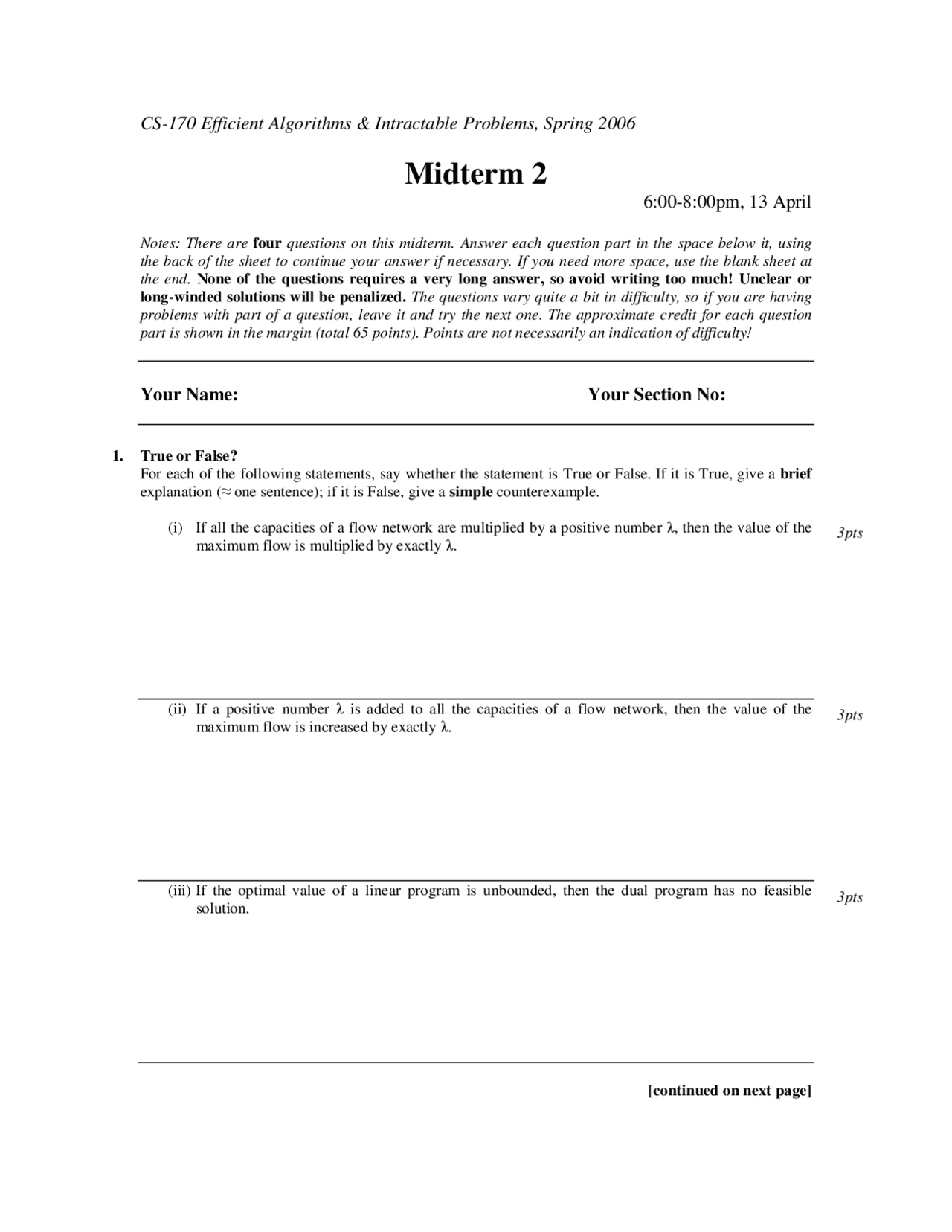 Linear Program Efficient Algorithms And Intractable Problems Exams