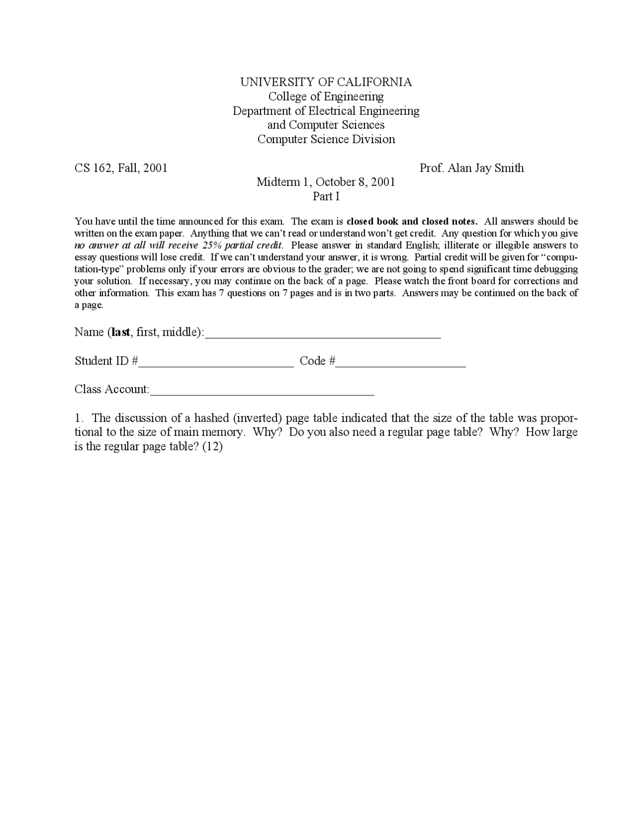 Memory Reference Operating Systems And System Programming Exams Docsity