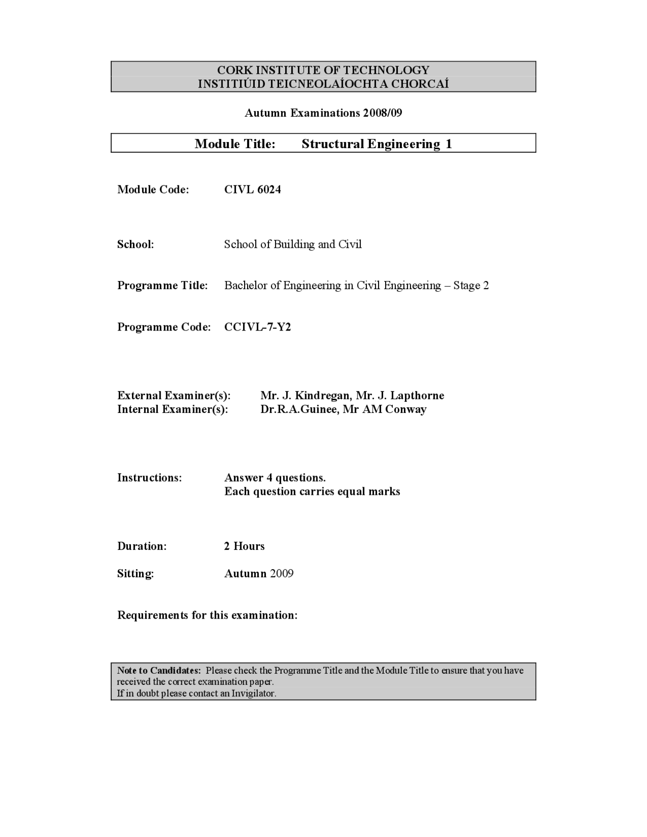 Compressive Bending Stresses Structural Engineering Old Exam Paper