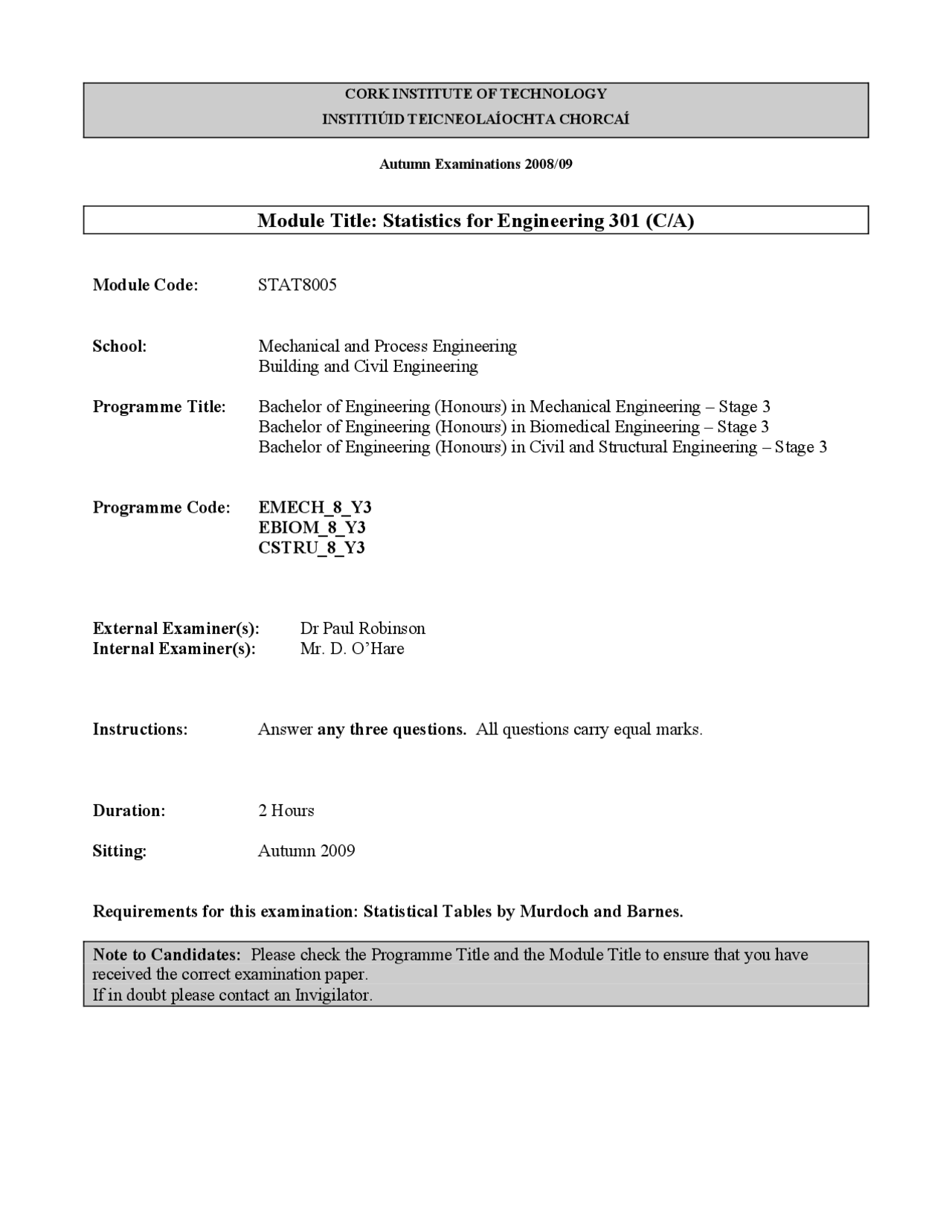 Poisson Distribution - Statistics for Engineering - Old Exam Paper ...