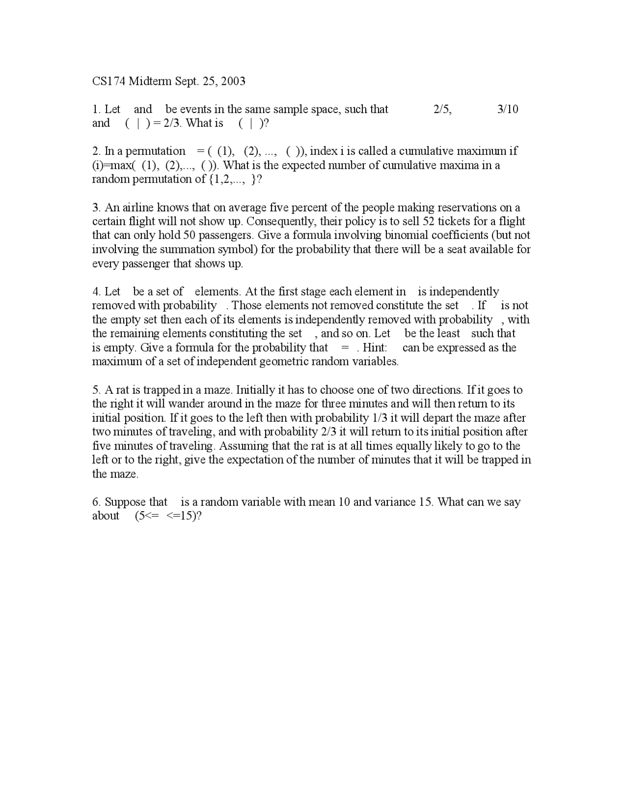 Sample Space - Combinatorics and Discrete Probability - Exams - Docsity