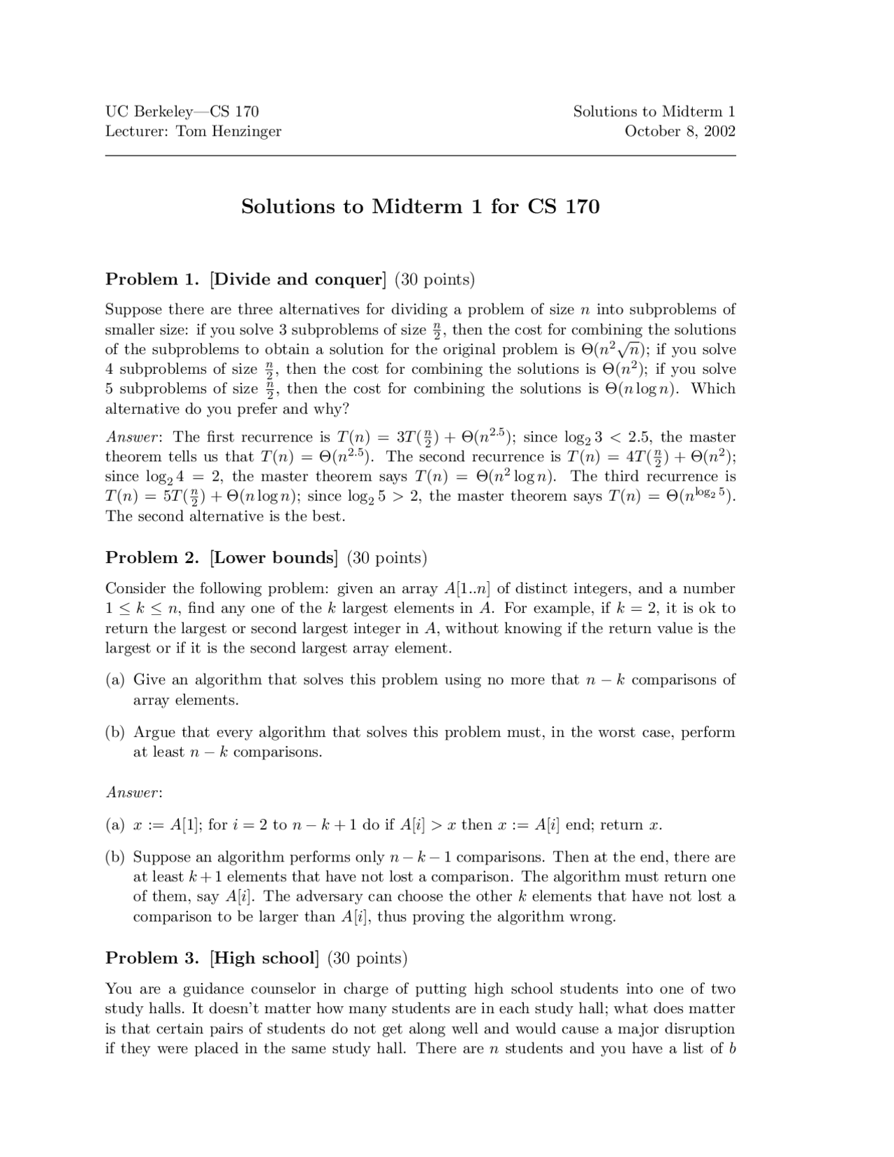 Guidance Counselor Efficient Algorithms And Intractable Problems
