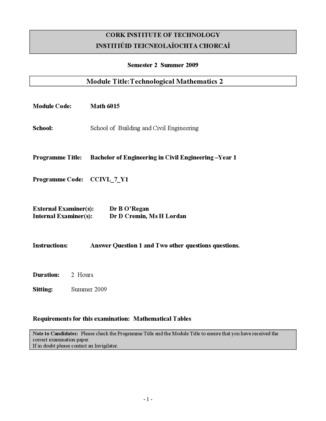 Velocity And Acceleration Technological Mathematics Old Exam Paper