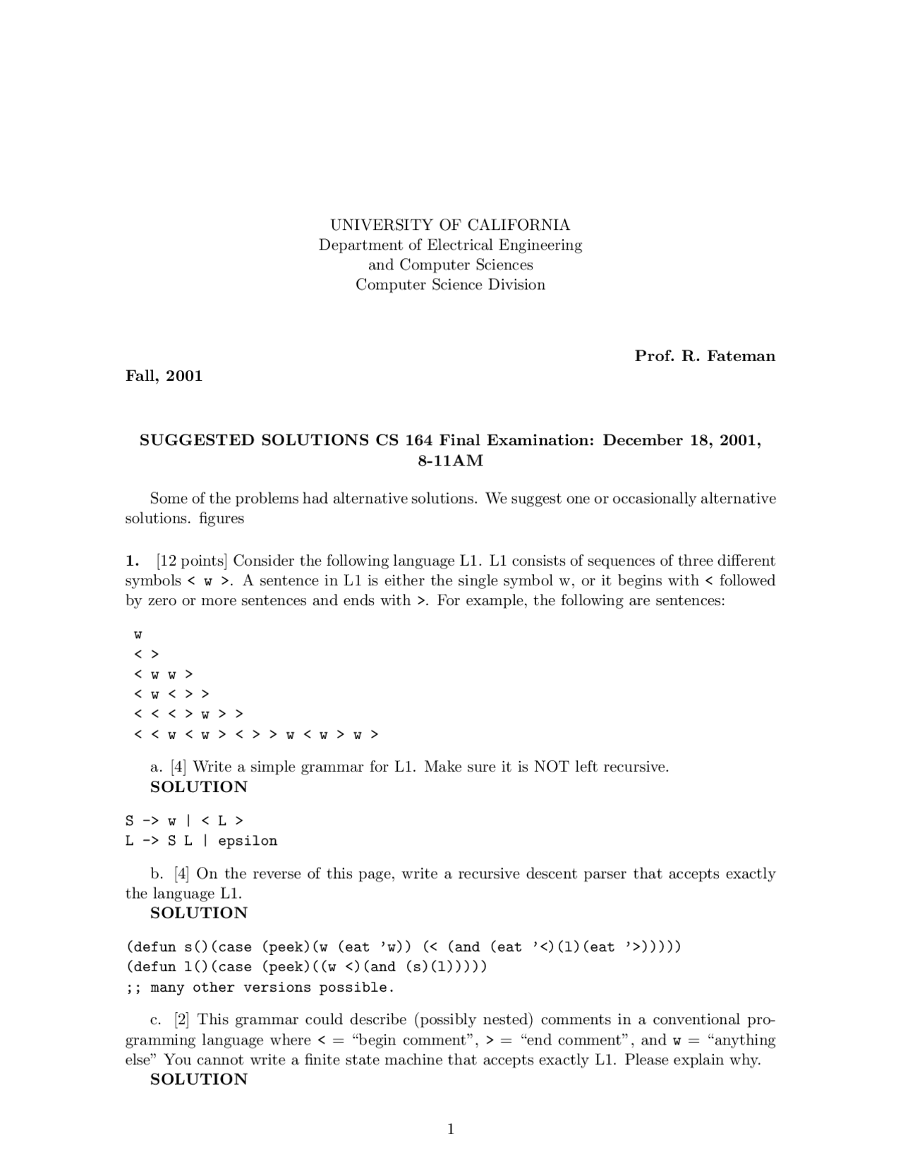Alternative Solutions Programming Languages And Compilers Exams Docsity 