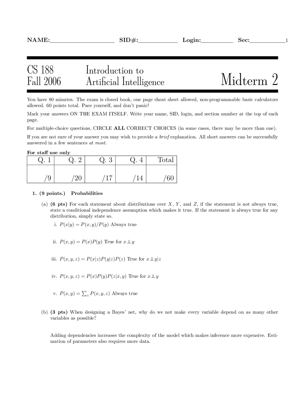 Markov Game Introduction To Artificial Intelligence Solved Exams