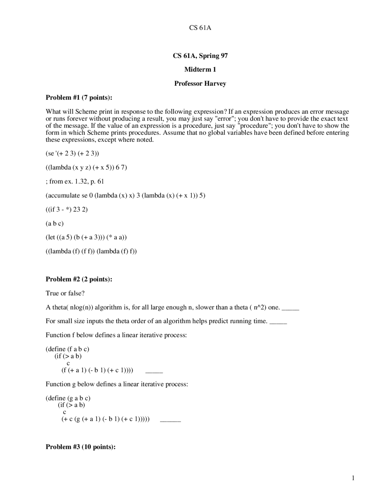 Linear Iterative - The Structure and Interpretation of Computer Program - Exams - Docsity