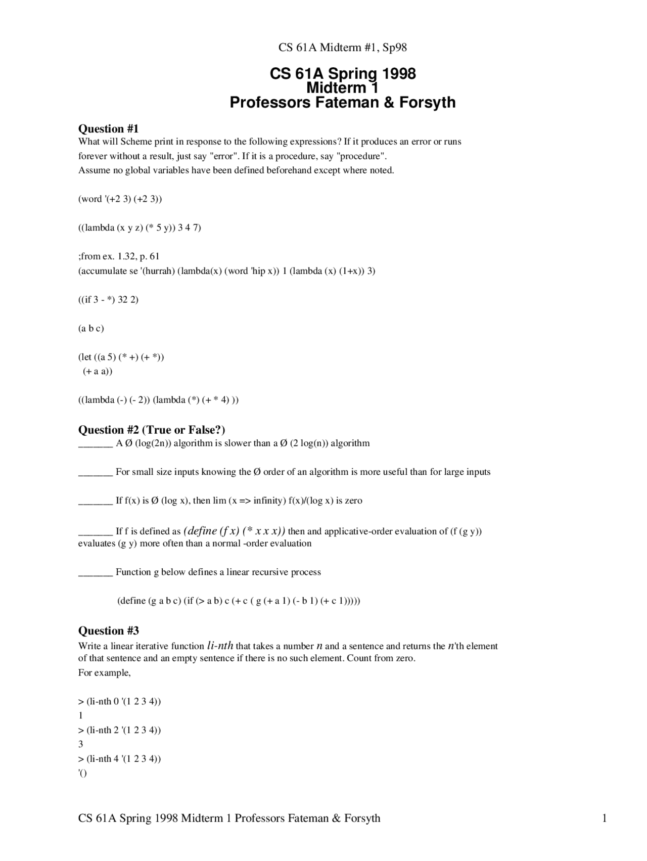 Arbitrary Degree The Structure And Interpretation Of Computer Program Exams Exams Computer