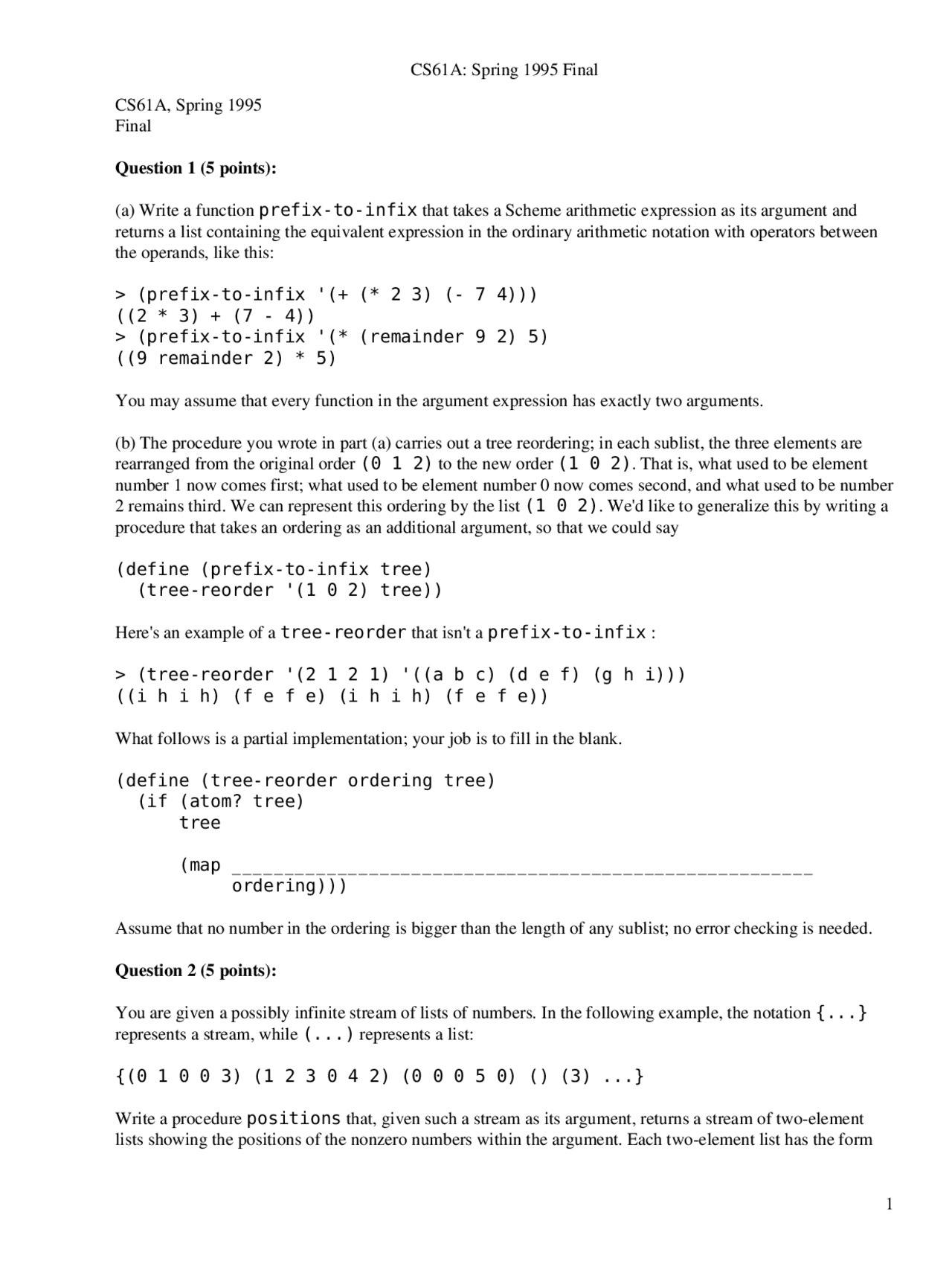 Tree Reorder The Structure And Interpretation Of Computer Program Exams Docsity