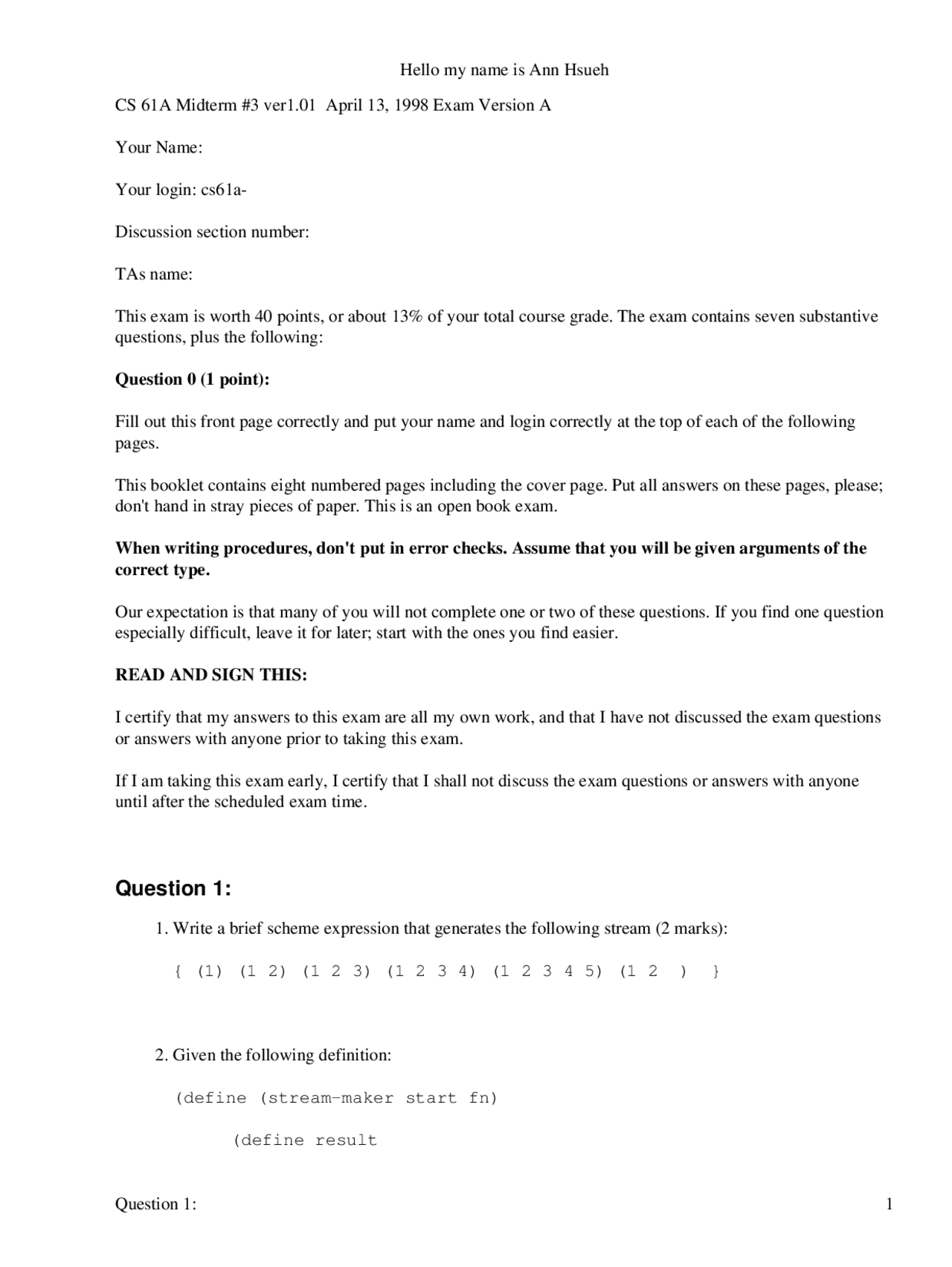 Even Numbers The Structure And Interpretation Of Computer Program Exams Docsity