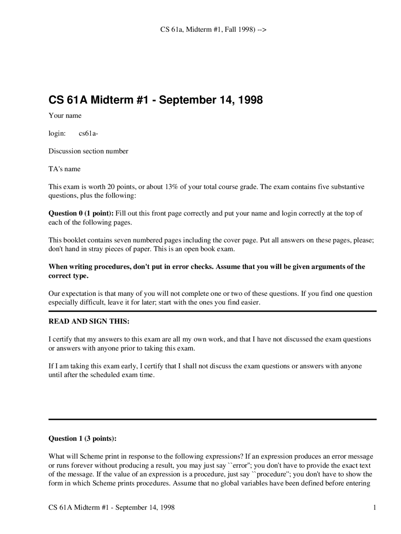 Scheme Primitives The Structure And Interpretation Of Computer Program Exams Docsity